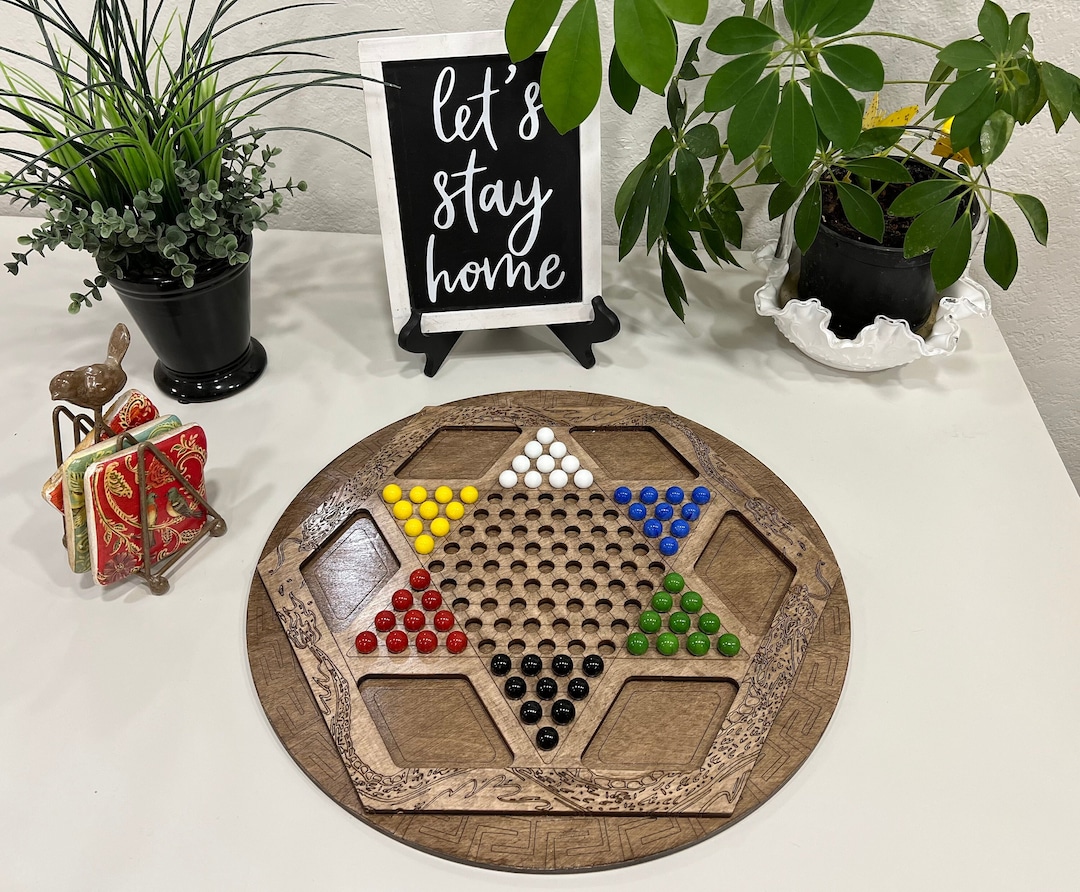 Large Chinese Checkers Board Game High Quality Wooden Set With Dragon ...