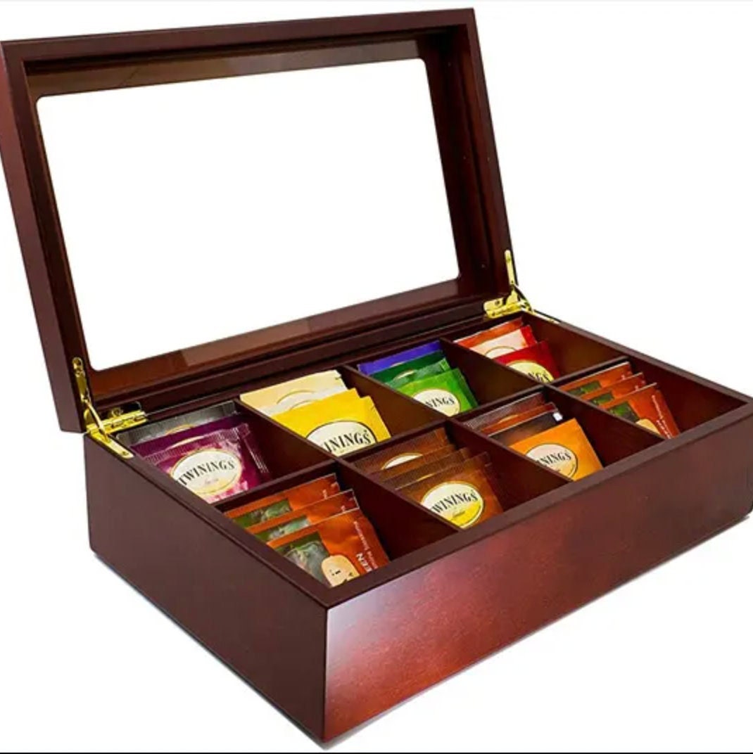 Parfectdeals Bamboo Tea Box Sturdy Box With 8 Compartments for ...