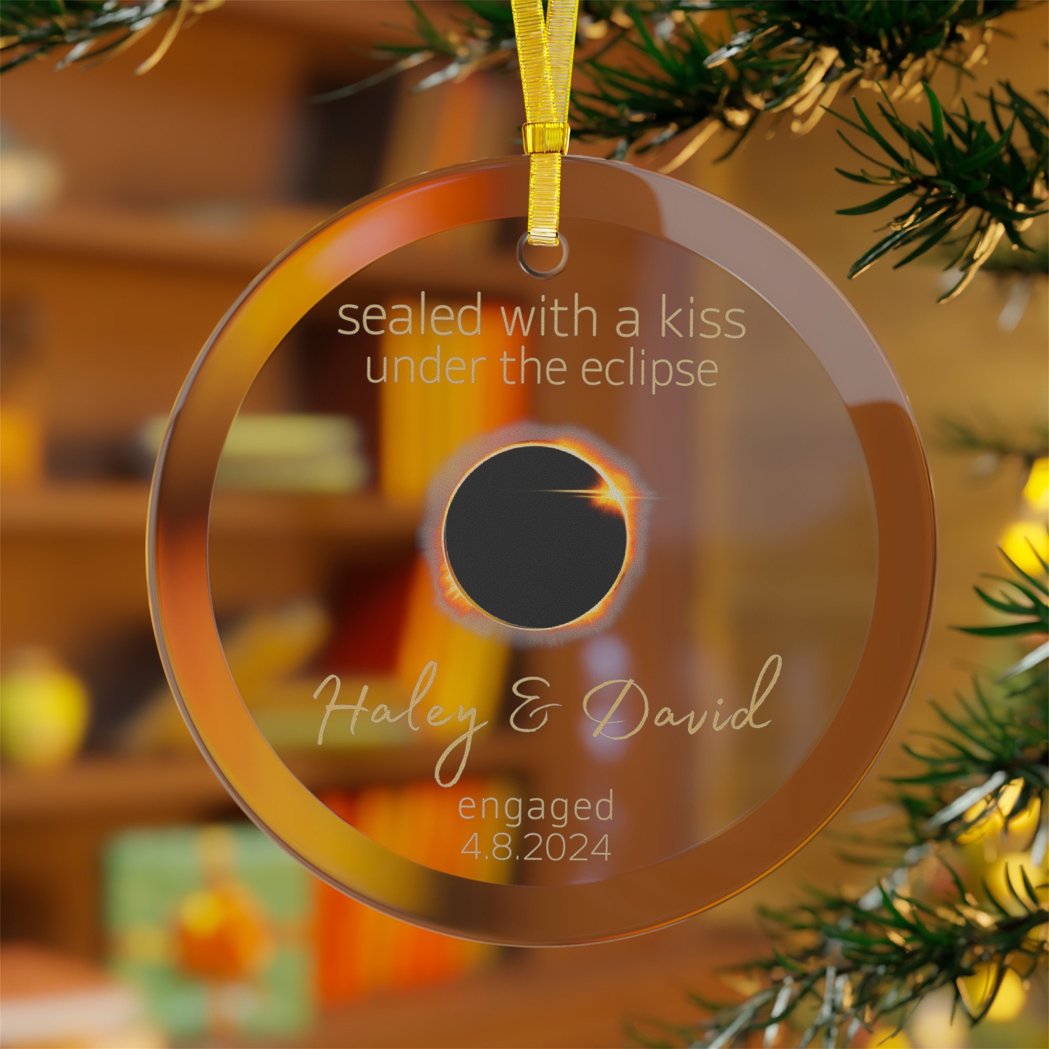 Personalized Solar Eclipse Engagement Glass Ornament Gift for Couple ...