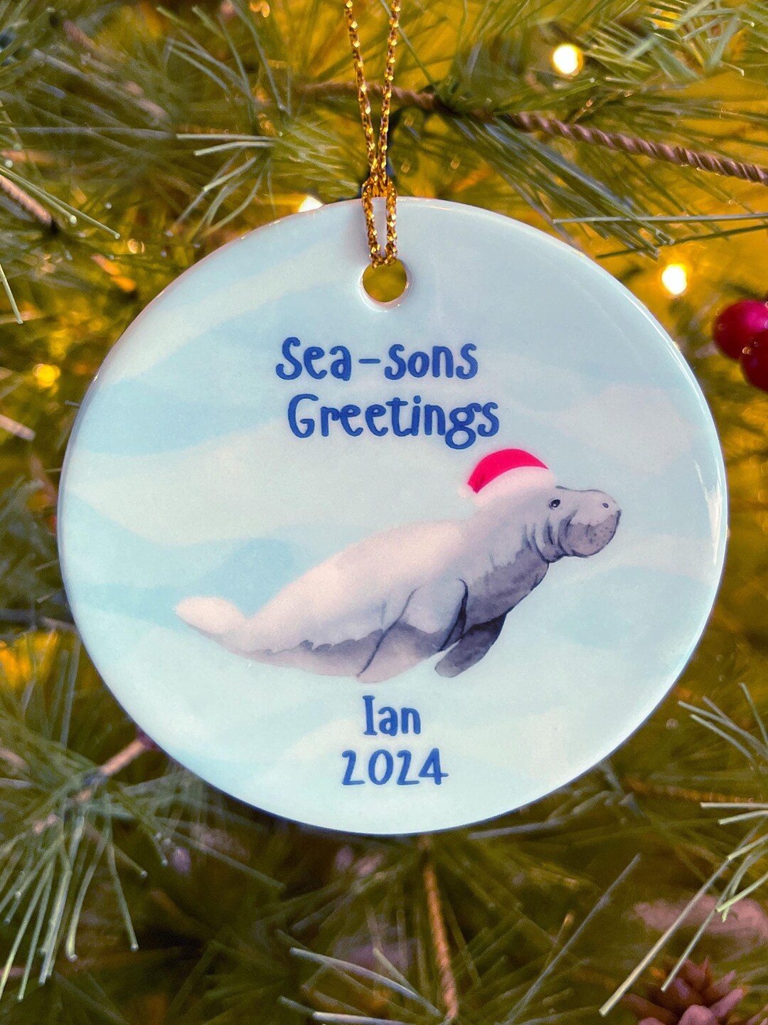 Personalized Manatee Christmas Ornament Custom Gift for Manatee Lover ...
