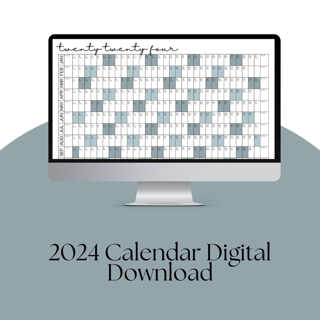 Printable 2024 Wall Calendar Instant Download Digital PDF Planner Year ...