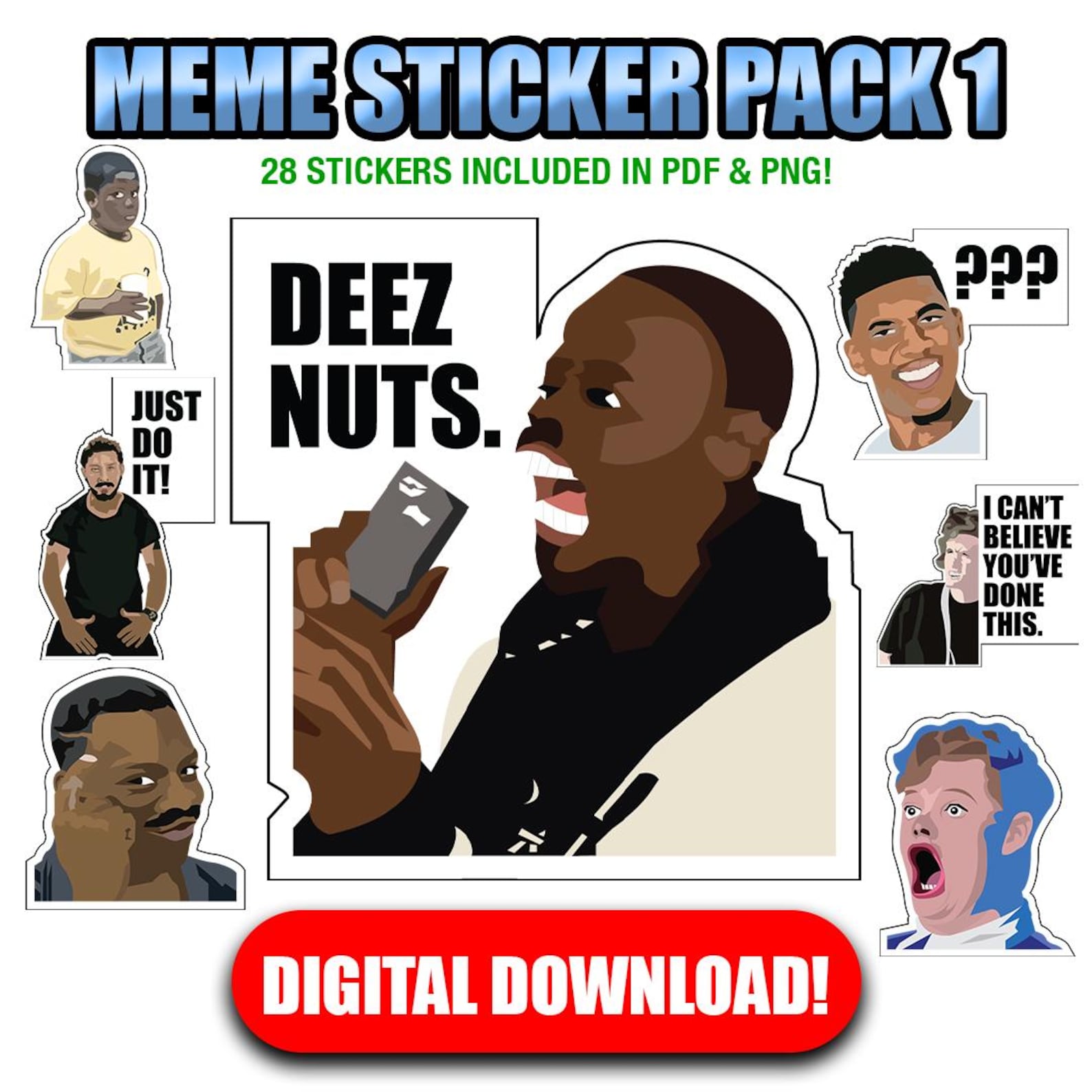 Meme Pack 1 - Printable Meme Sticker Pack | PDF & PNG | Viral Memes - Etsy
