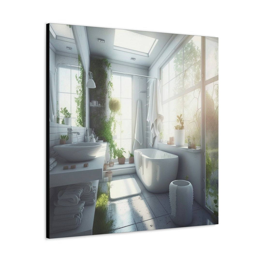 Bathroom Wall Art, Unique Plant Filled Green Bathroom Canvas Print - Etsy