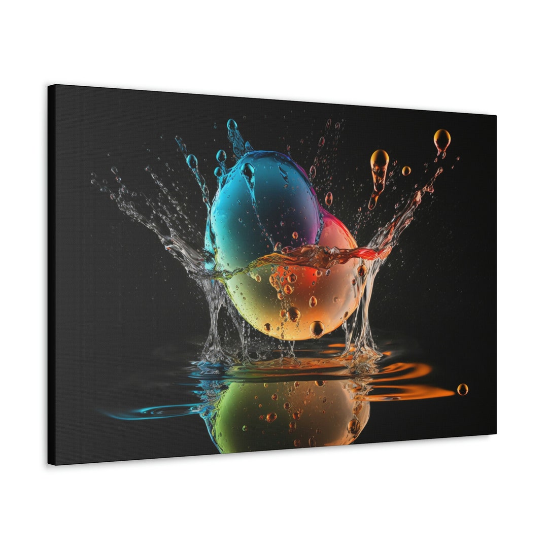 Water Splash Canvas Bathroom Wall Art, Colorful Rain Drop Bathroom ...