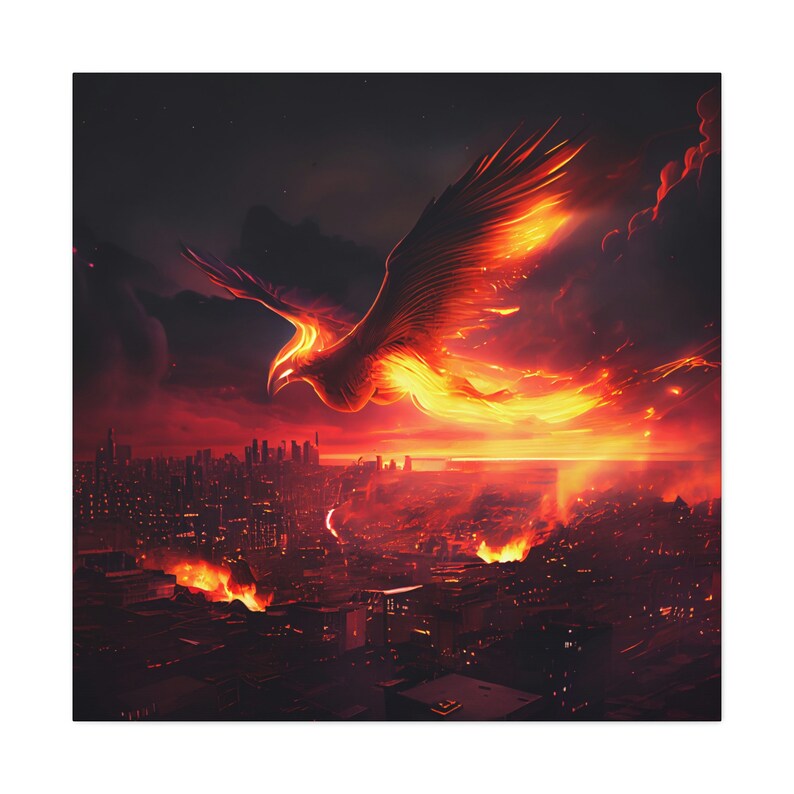 Phoenix Canvas Wall Art Phoenix Flying Over Burning City - Etsy