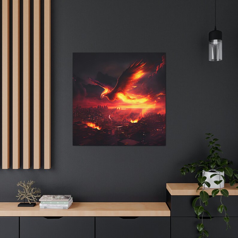 Phoenix Canvas Wall Art Phoenix Flying Over Burning City - Etsy