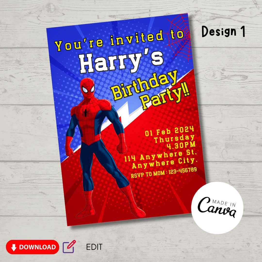 Editable Spiderman Birthday Invitation - Etsy