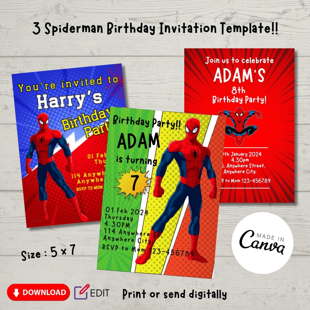 Editable Spiderman Birthday Invitation - Etsy