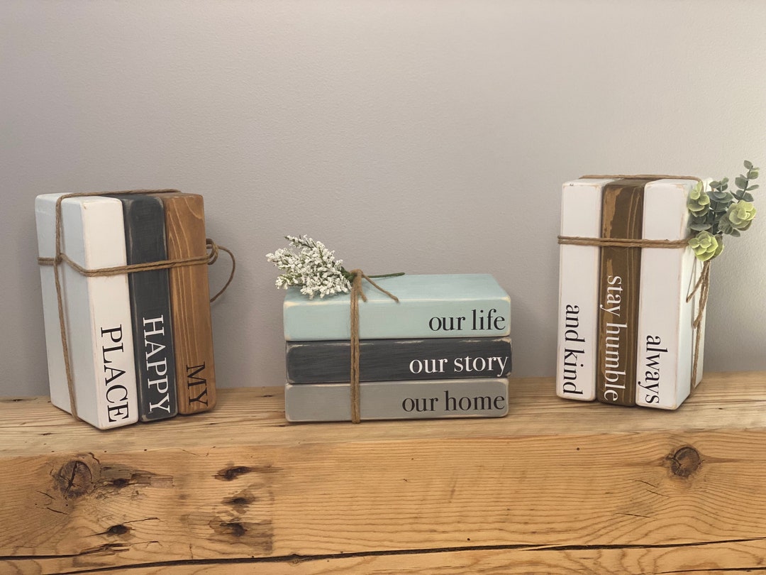 Wooden Books,rustic,farmhouse,custom Books,bookstack,home Decor,shelf ...