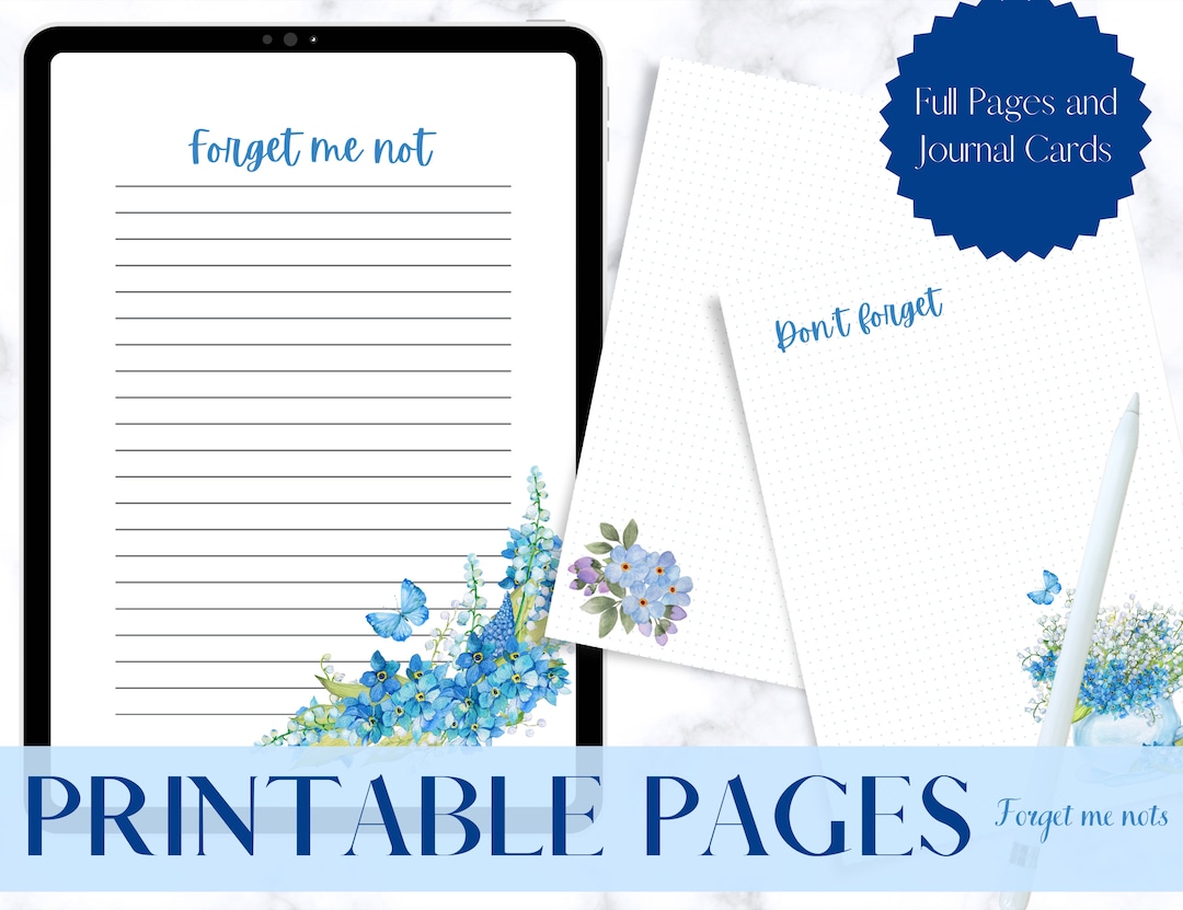Forget Me Not Journal Pages and Journal Cards Printable and Digital - Etsy