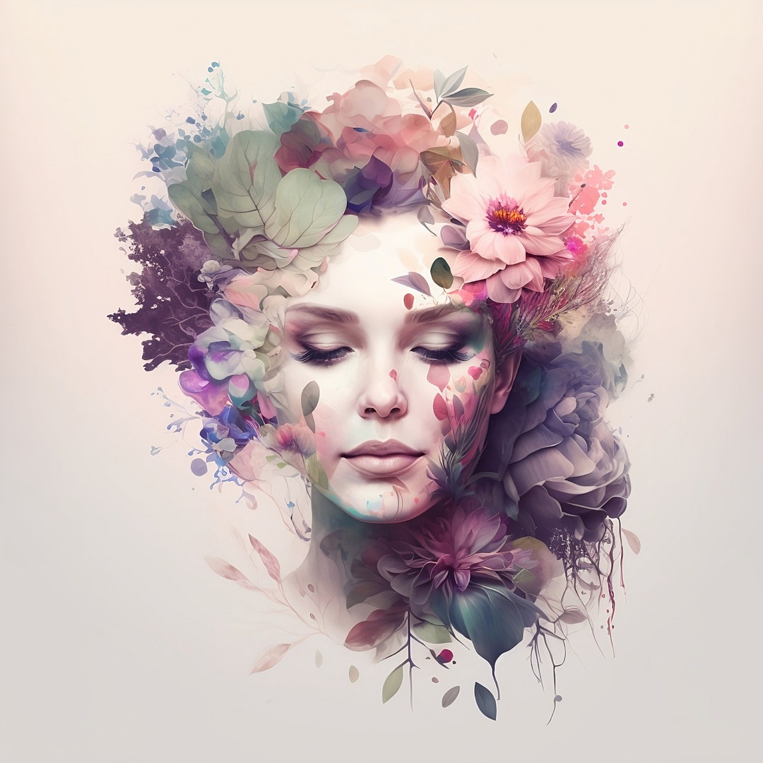 Floral Femme Poster: Soft Tone Wall Art Poster of Beautiful Woman With ...
