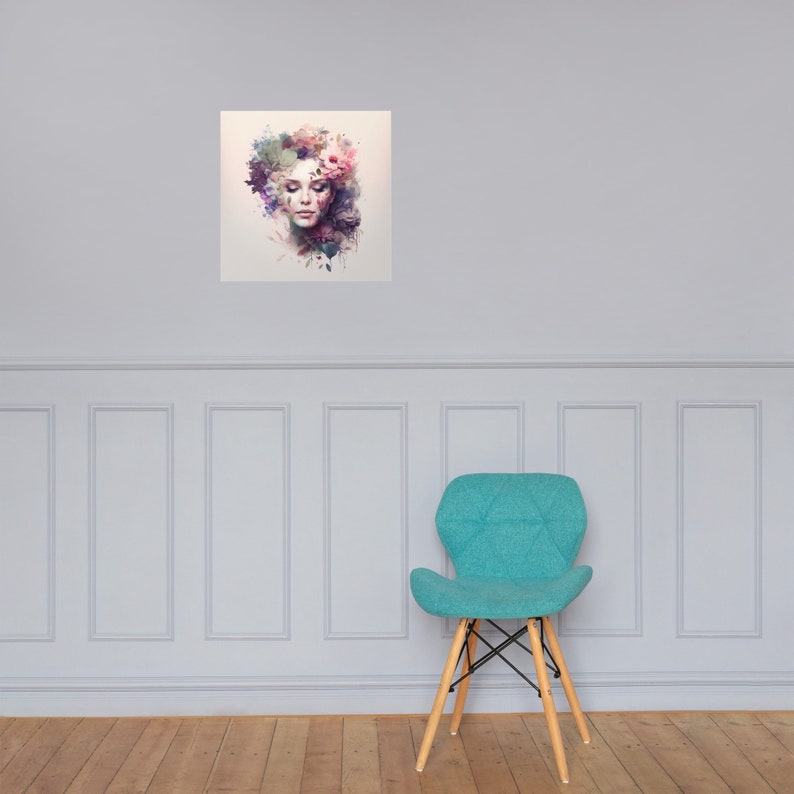 Floral Femme Poster: Soft Tone Wall Art Poster of Beautiful Woman With ...