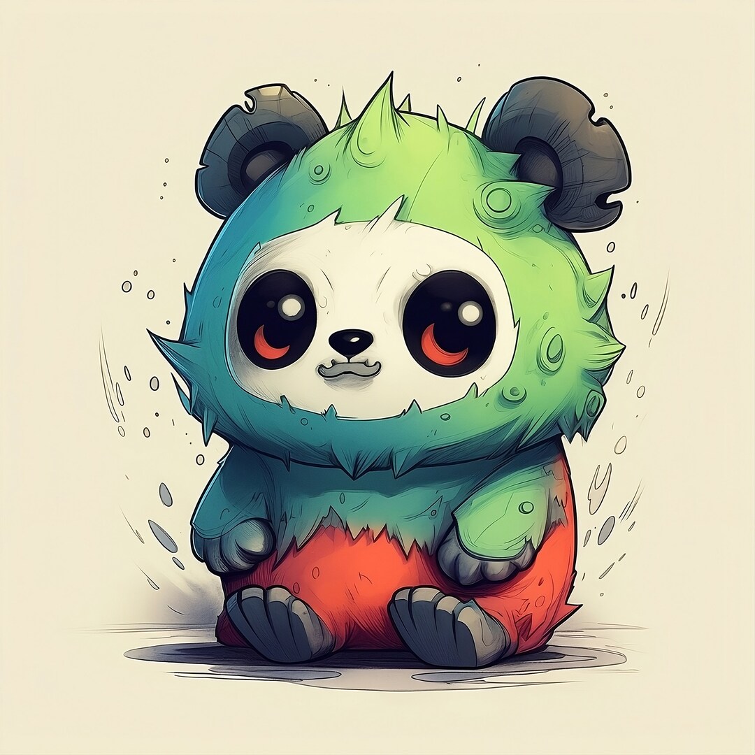 Chroma Panda Print: A Green & Red Adventure Pencil Crayon Style Poster ...