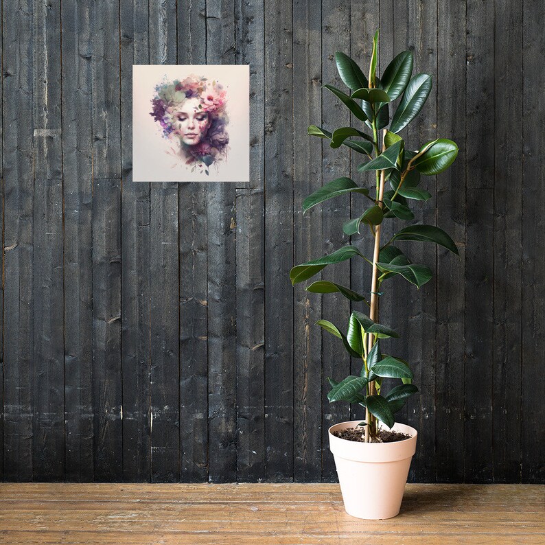 Floral Femme Poster: Soft Tone Wall Art Poster of Beautiful Woman With ...