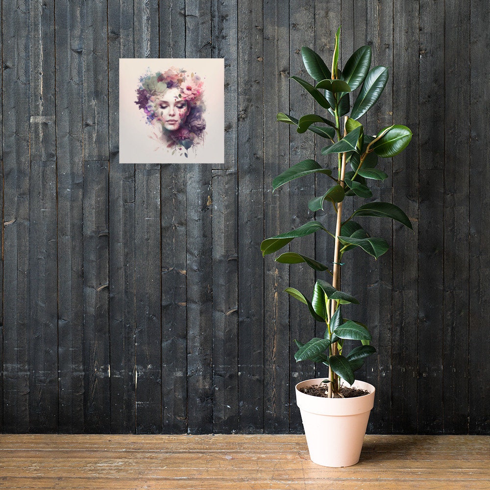 Floral Femme Poster: Soft Tone Wall Art Poster of Beautiful Woman With ...