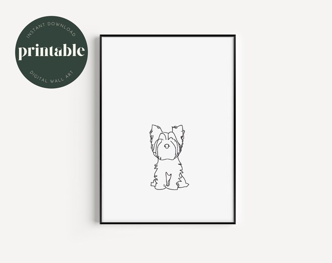 Yorkie Face One Line Drawing Print. Printable Black and White Modern ...