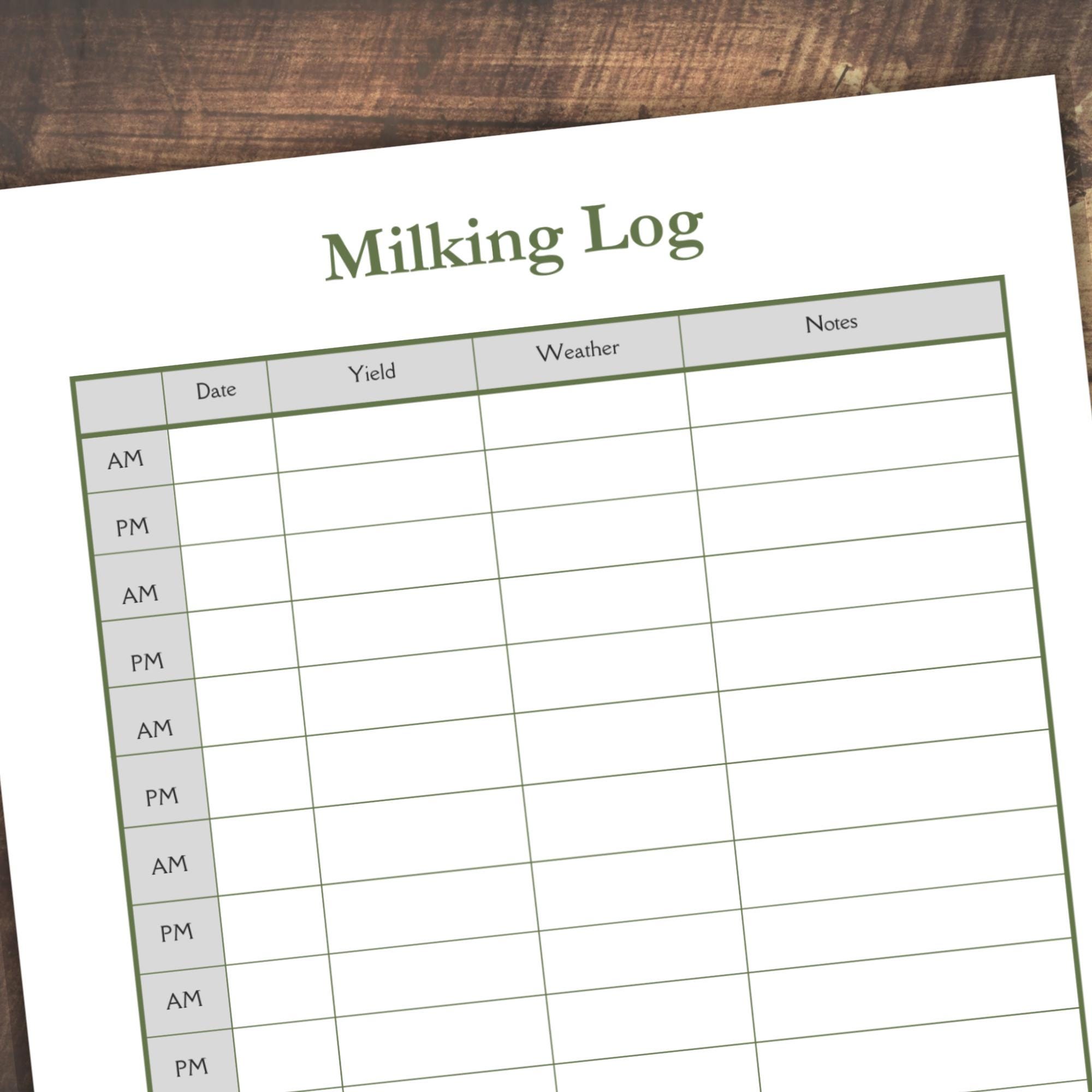Homestead Milk Record, Milking Log, Dairy Printable, Digital Download ...