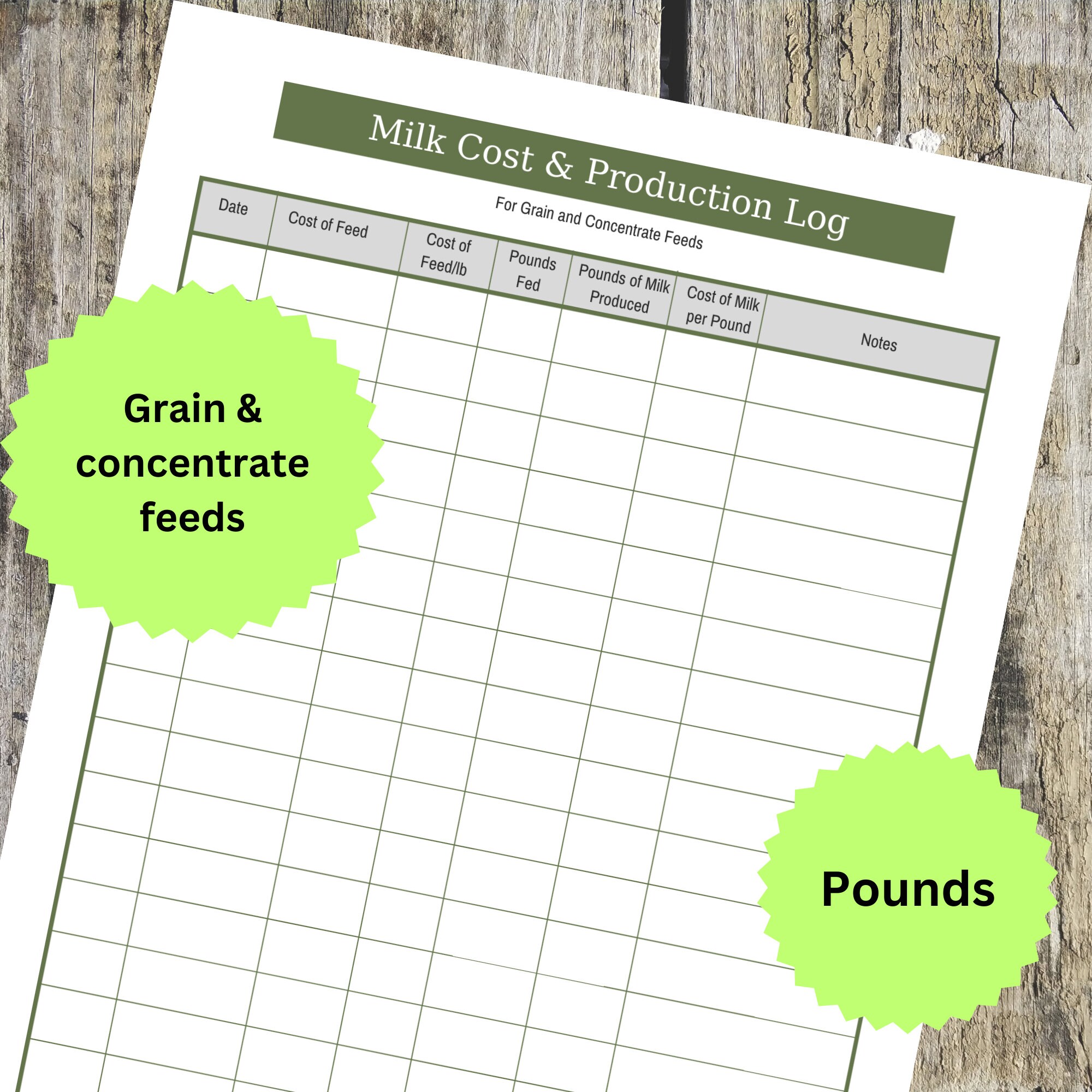 Milk Cost Record, Dairy Printable, Milking Log, Feed Cost Record - Etsy