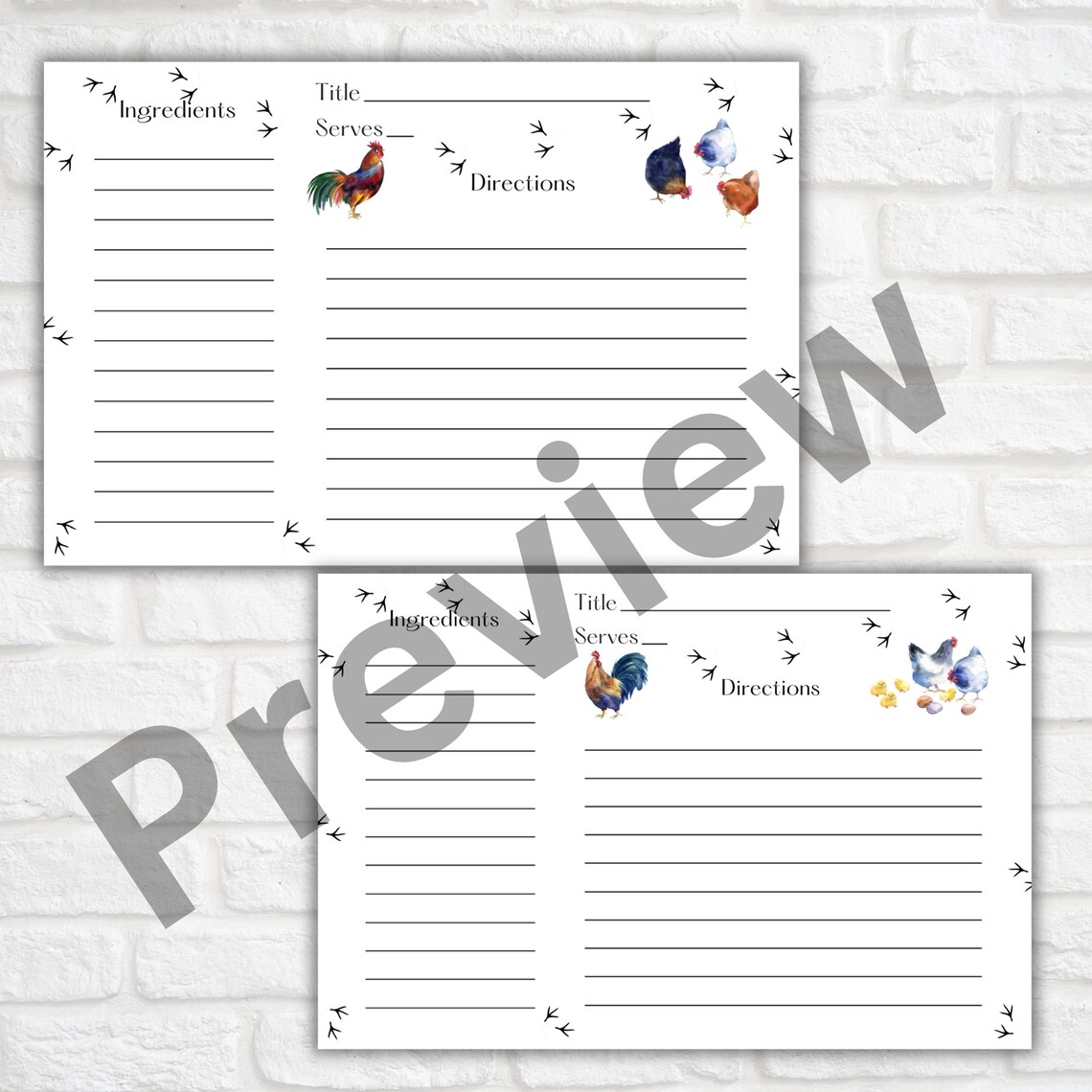 Chicken Recipe Card Printable, Chicken Lovers Recipe Cards, 4x6 Recipe ...