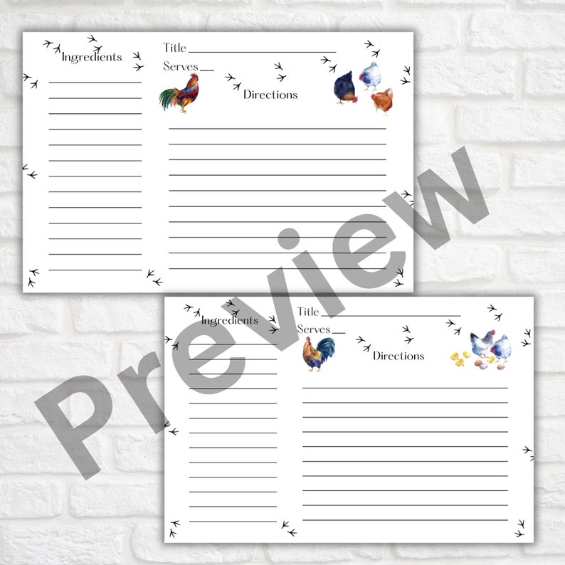 Chicken Recipe Card Printable, Chicken Lovers Recipe Cards, 4x6 Recipe ...