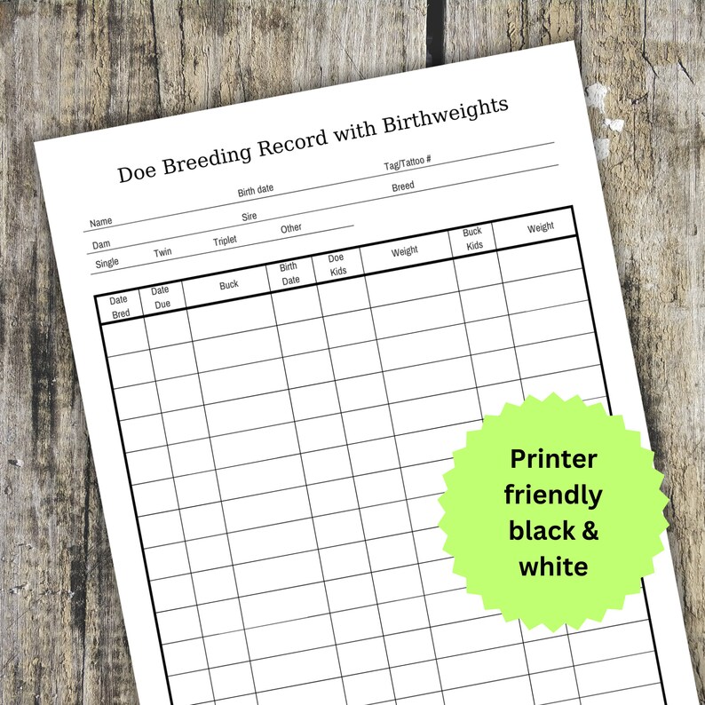 Doe Goat Breeding Log W/birthweights, Homestead Record Keeping, Hobby ...