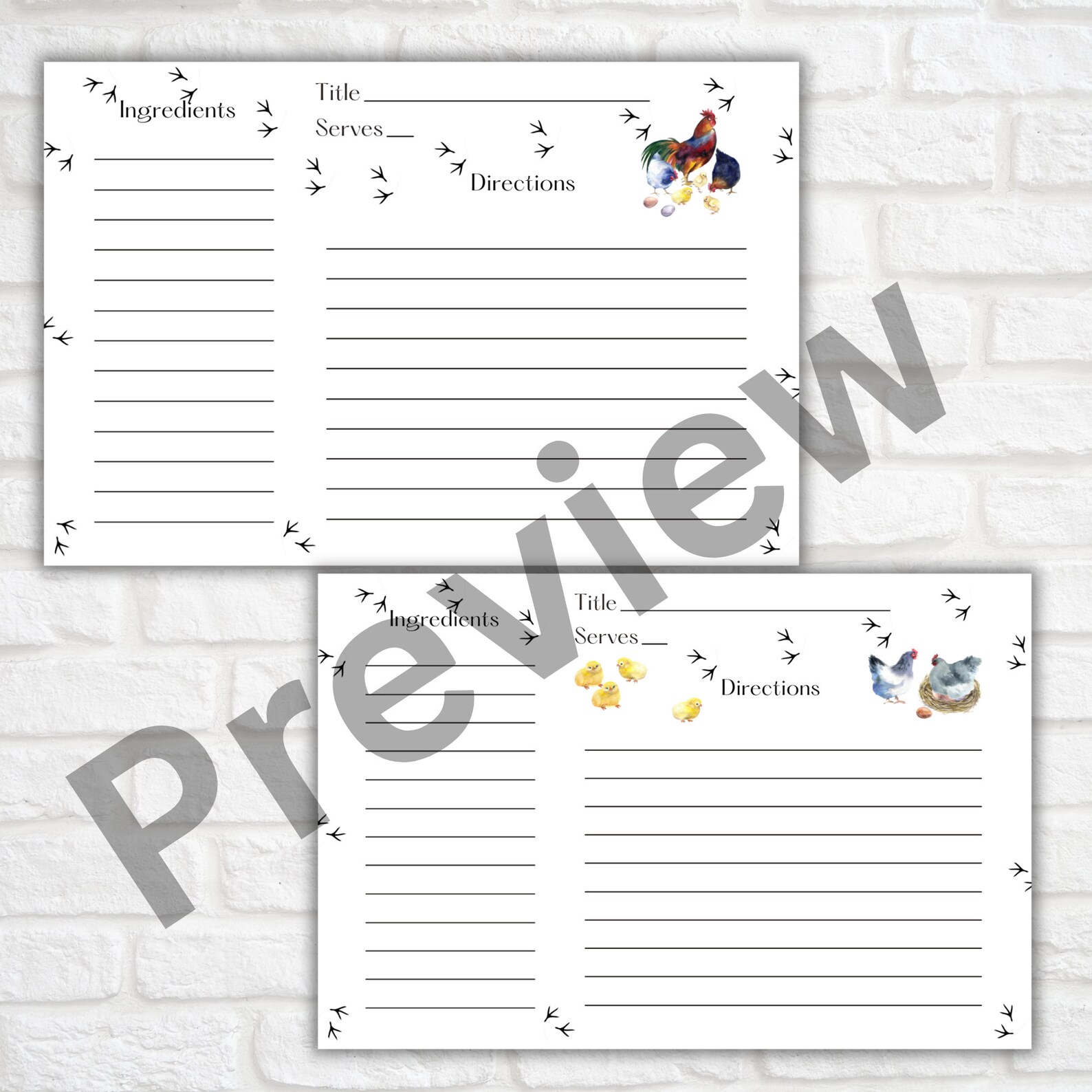 Chicken Recipe Card Printable, Chicken Lovers Recipe Cards, 4x6 Recipe ...