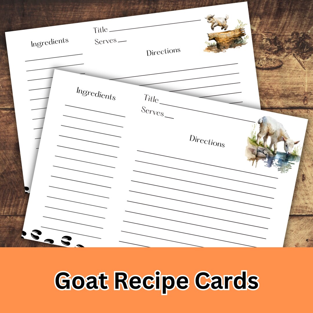 Goat Recipe Card Printable, Goat Lovers Recipe Cards, 4x6 Recipe Card ...