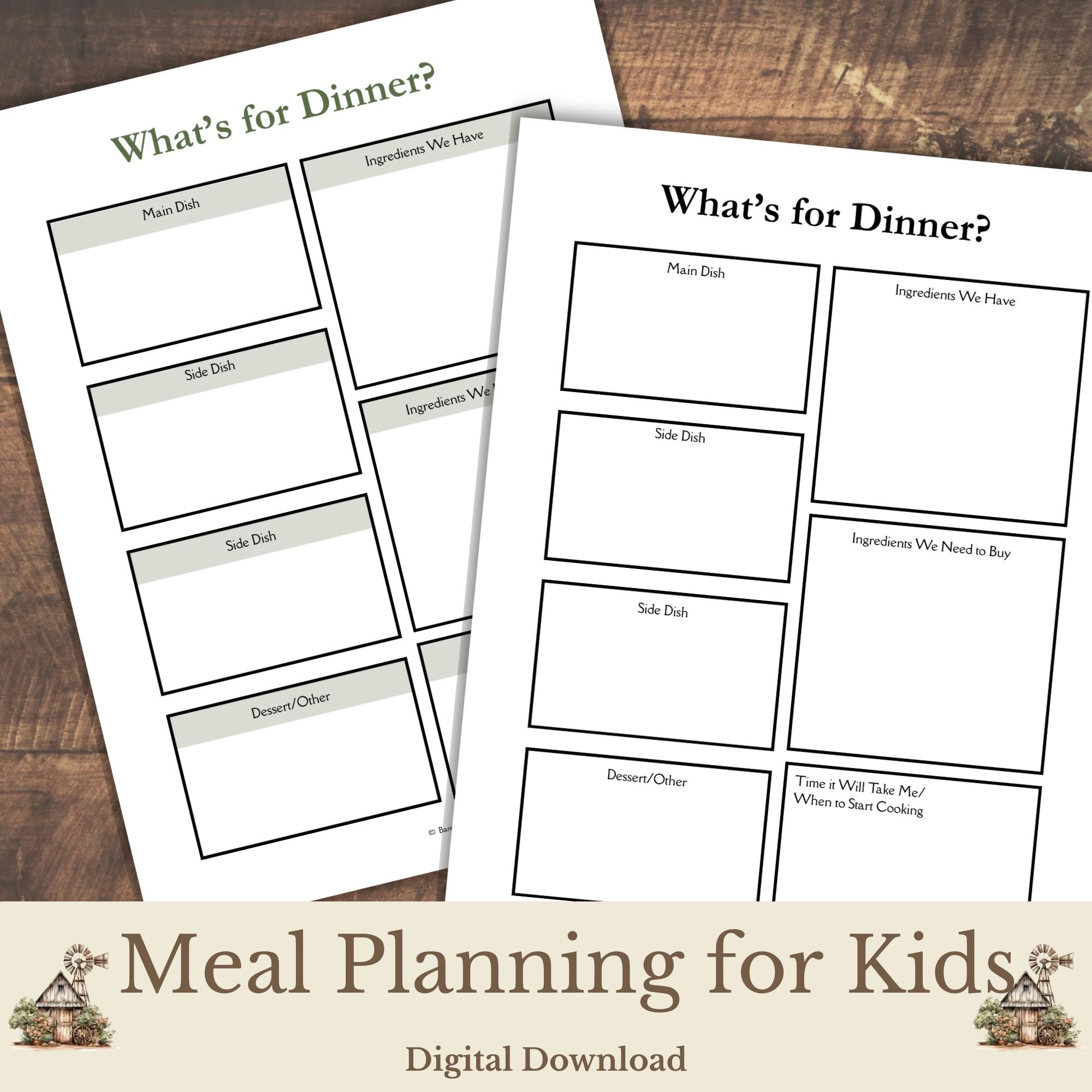 Kids Meal Planner Worksheet, Printable Menu Plan for Kids - Etsy