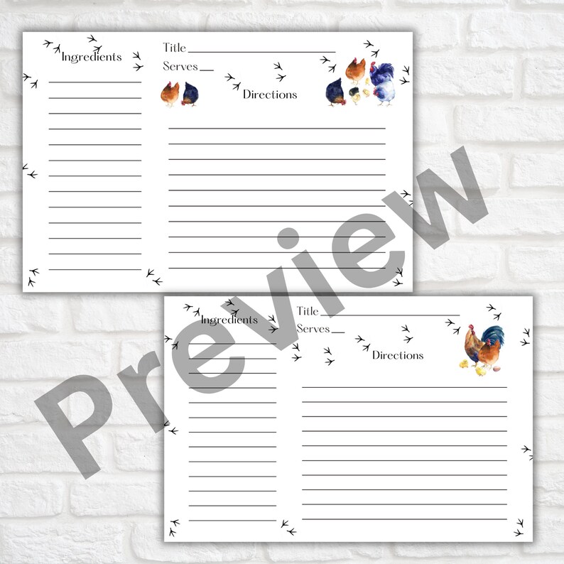 Chicken Recipe Card Printable, Chicken Lovers Recipe Cards, 4x6 Recipe ...