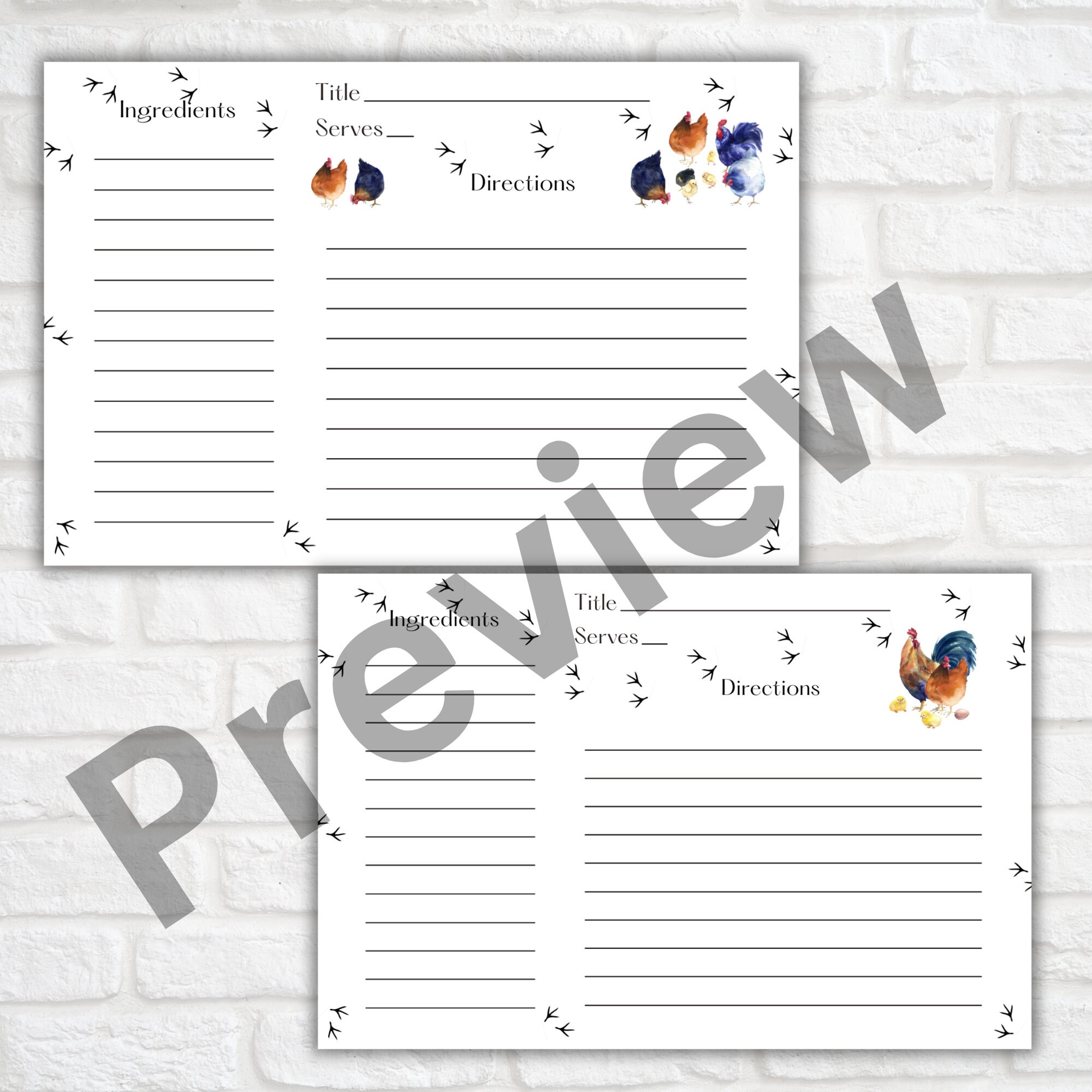 Chicken Recipe Card Printable, Chicken Lovers Recipe Cards, 4x6 Recipe ...