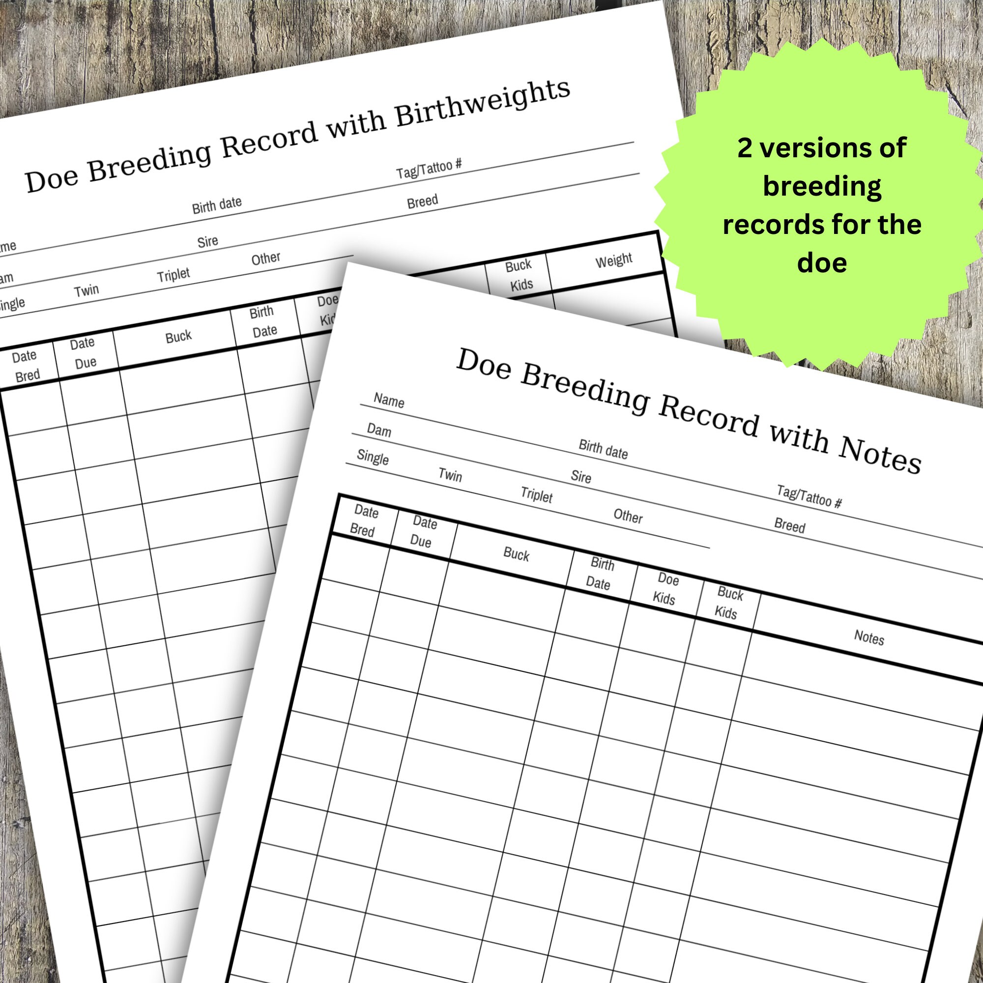 Goat Breeding Logs, Printable Livestock Planner, Dairy Goat Records ...