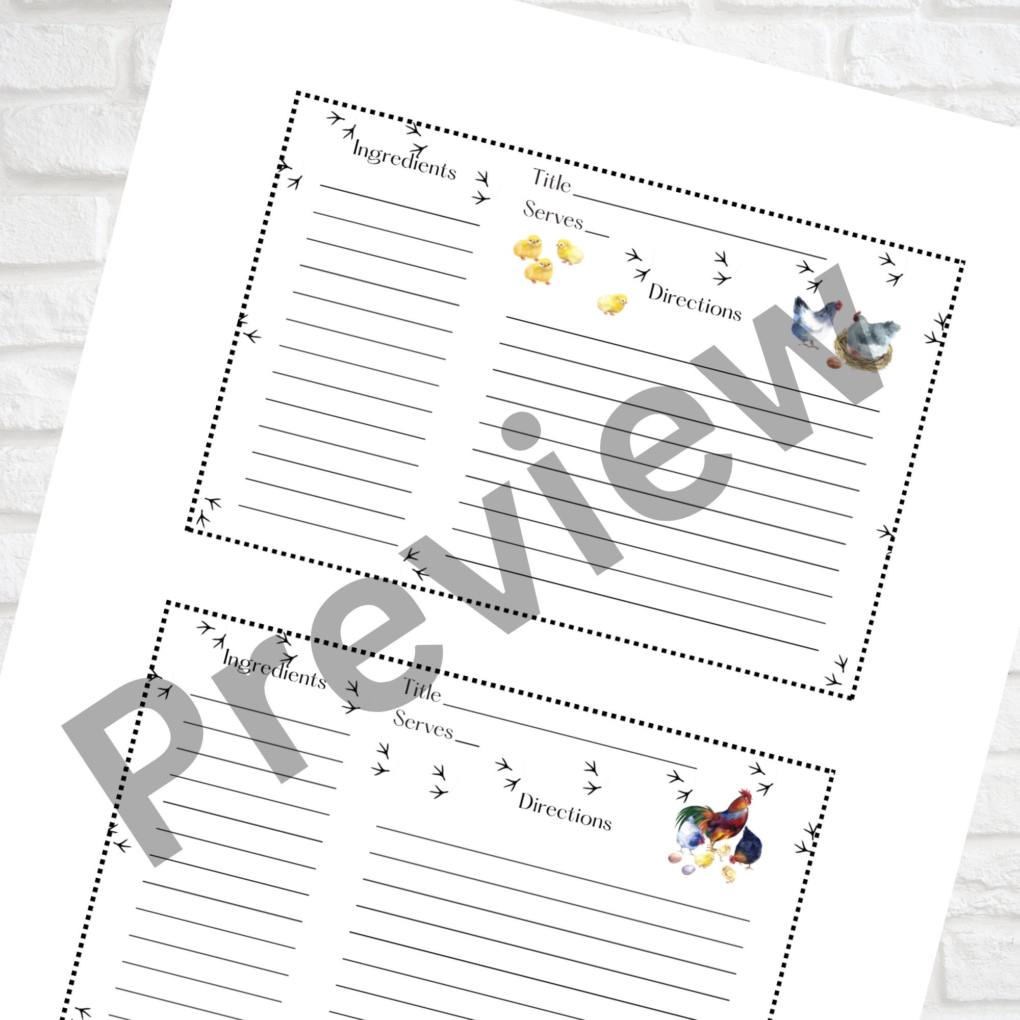 Chicken Recipe Card Printable, Chicken Lovers Recipe Cards, 4x6 Recipe ...