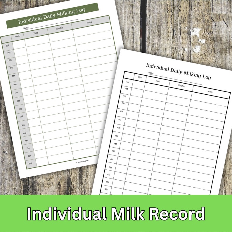 Individual Daily Milk Record, Milking Log, Dairy Printable ...