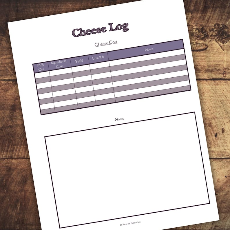 Printable Cheesemaking Sheets, Dairy Log, Farmstead Cheese Journal ...