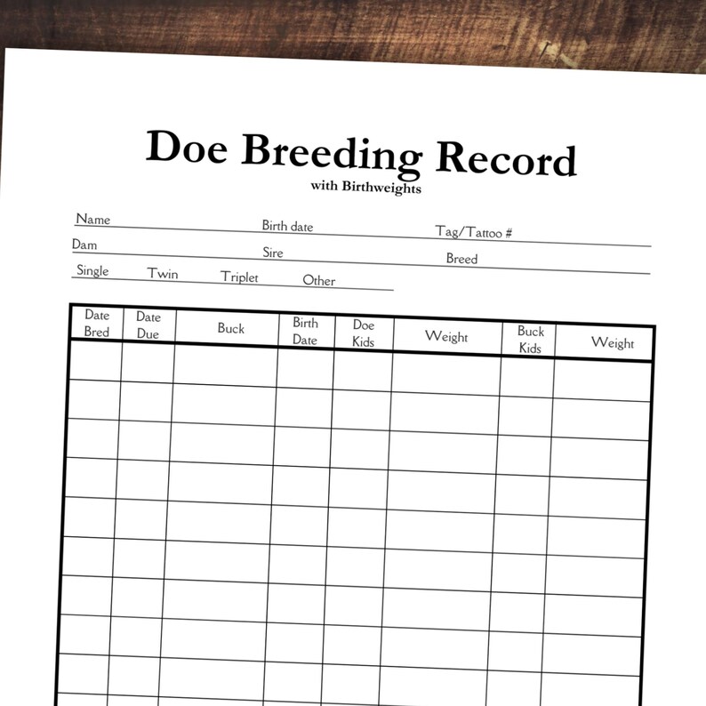 Doe Goat Breeding Log W/birthweights, Printable Homestead Record ...