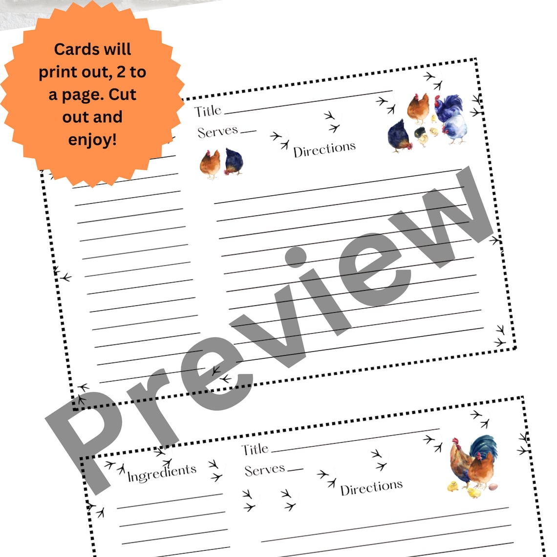 Chicken Recipe Card Printable, Chicken Lovers Recipe Cards, 4x6 Recipe ...
