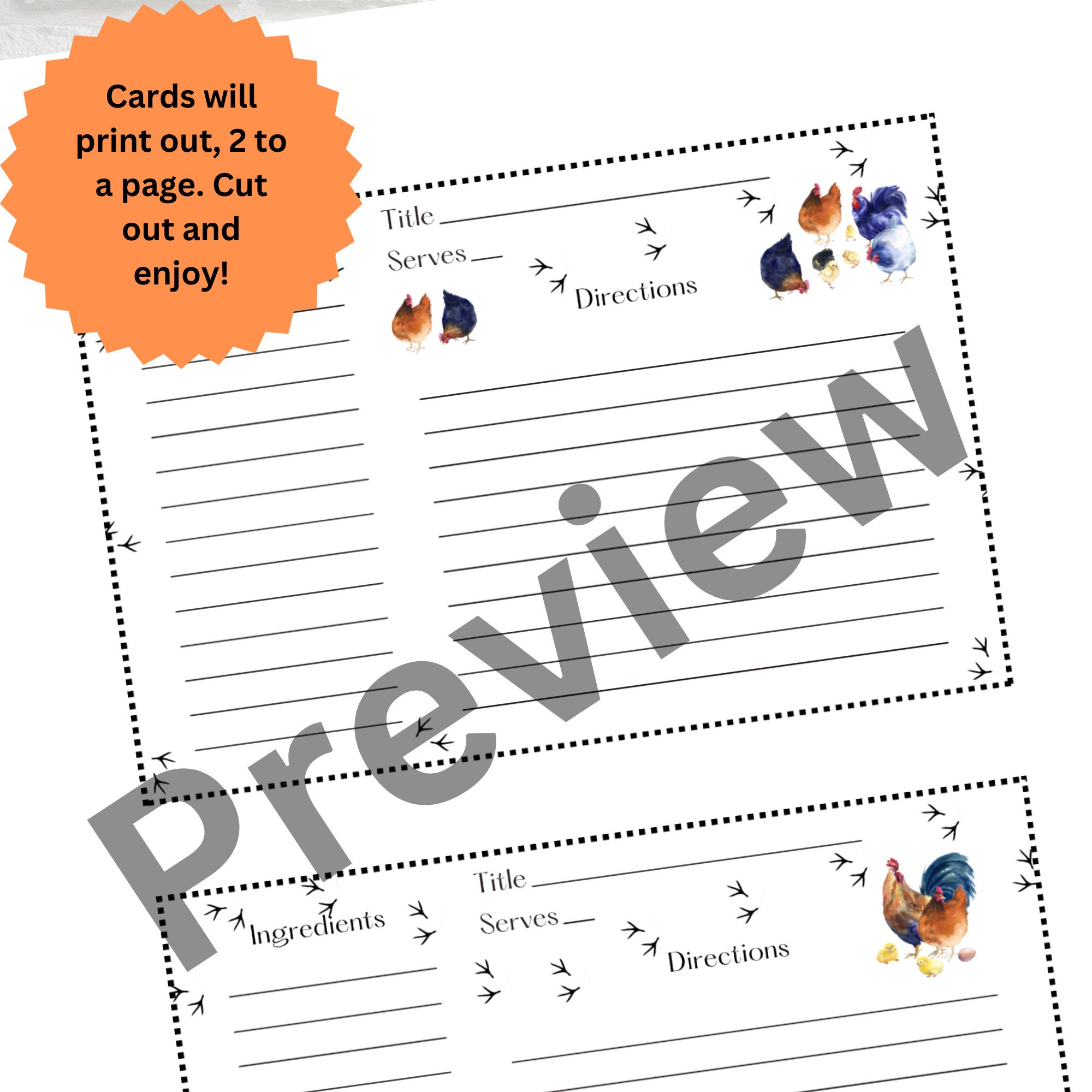 Chicken Recipe Card Printable, Chicken Lovers Recipe Cards, 4x6 Recipe ...