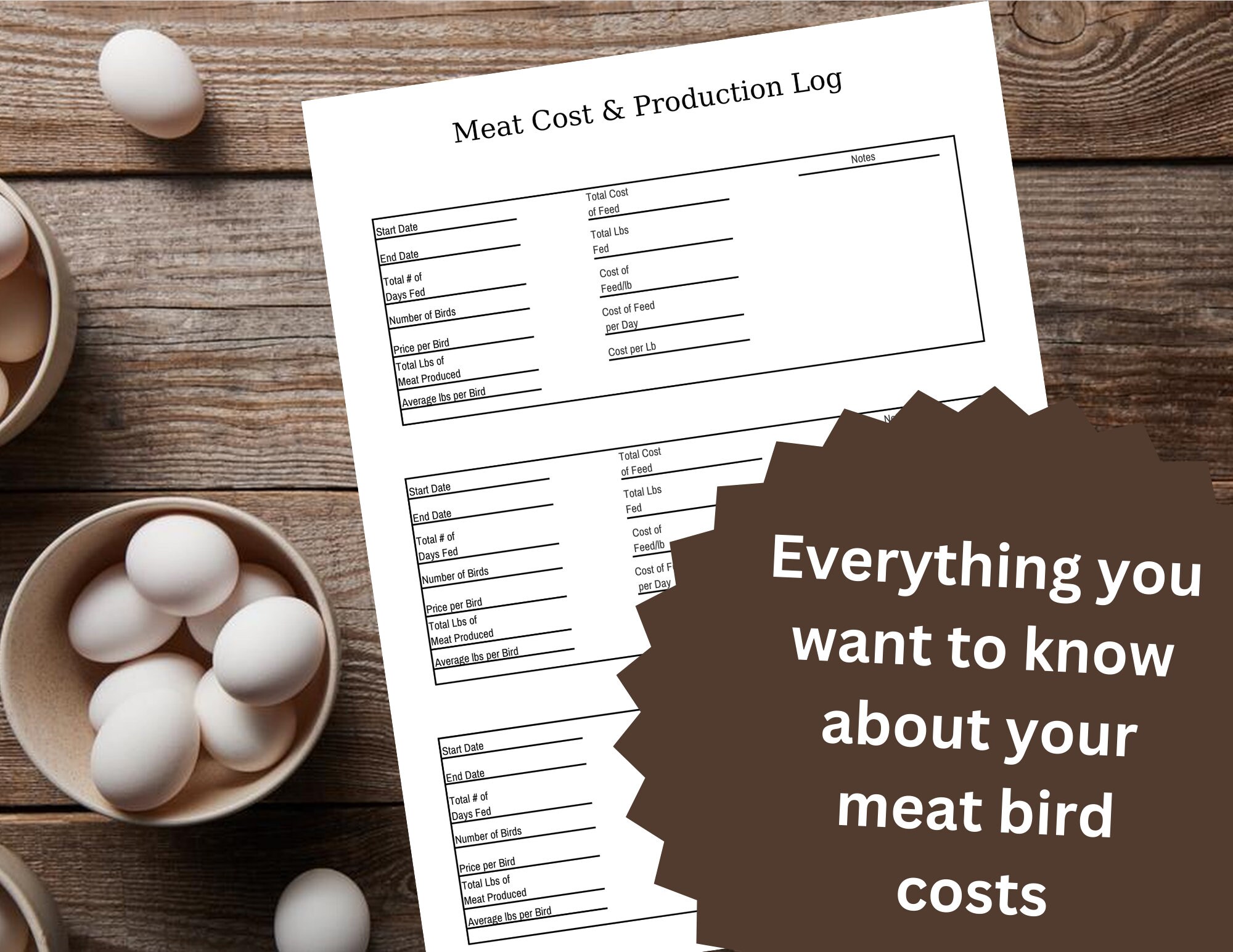 Chicken Meat Bird Cost Tracker, Printable Homesteading Records for ...
