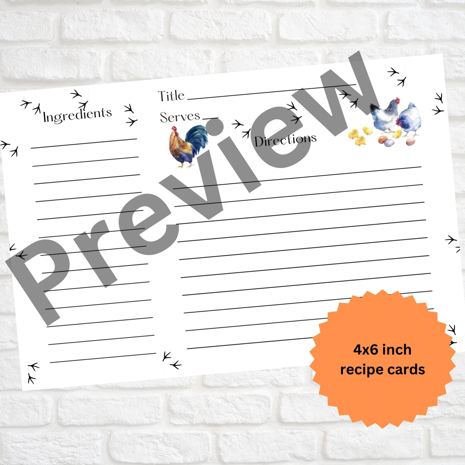 Chicken Recipe Card Printable, Chicken Lovers Recipe Cards, 4x6 Recipe ...