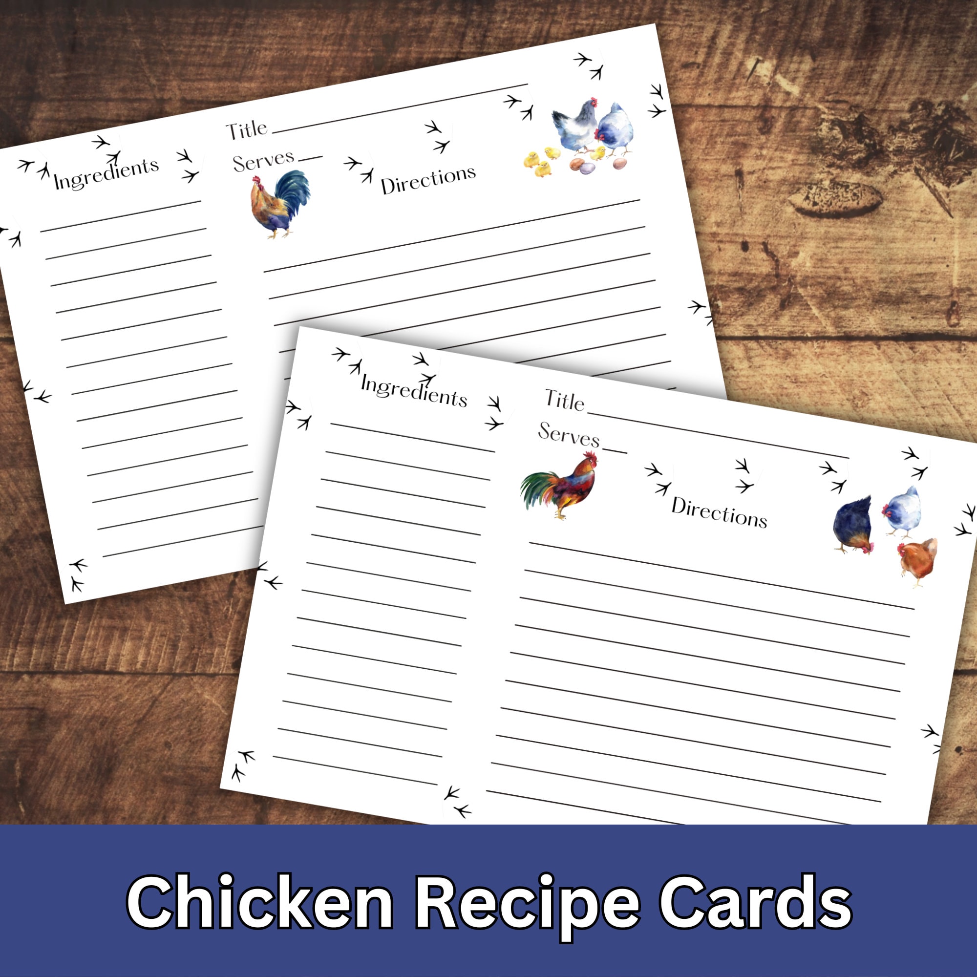 Chicken Recipe Card Printable, Chicken Lovers Recipe Cards, 4x6 Recipe ...
