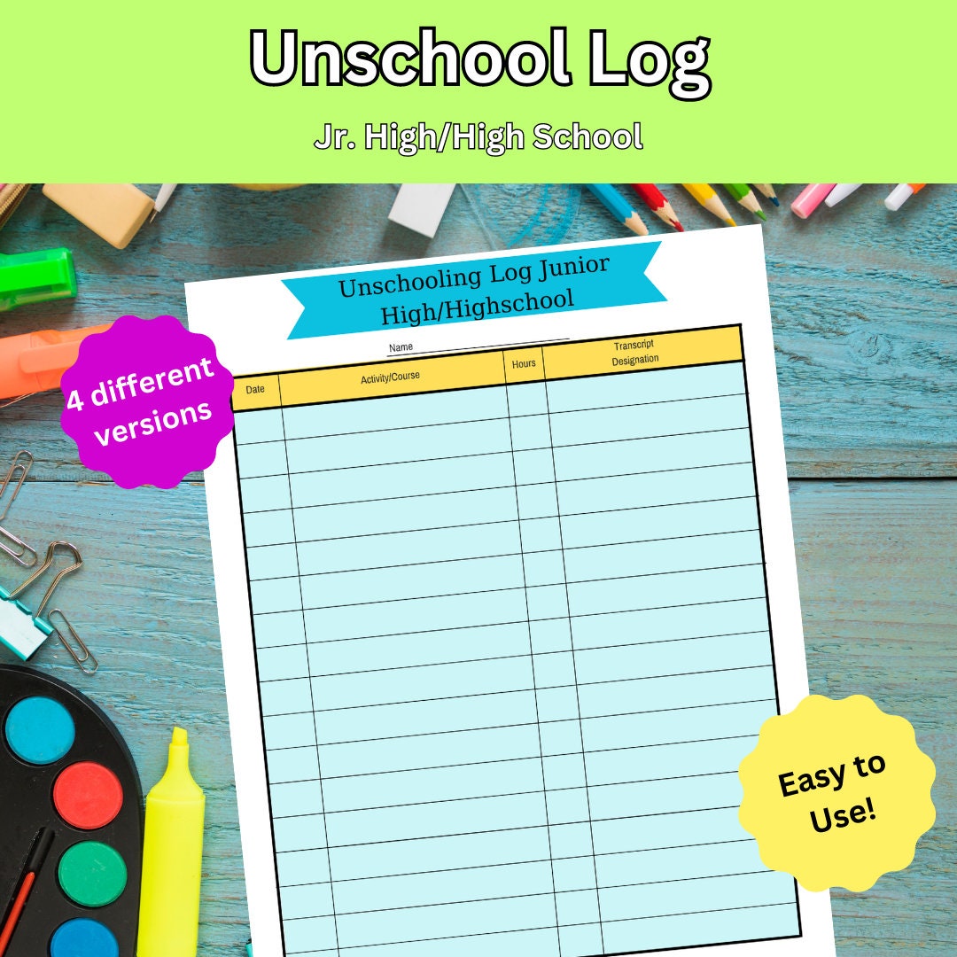 High School Unschooling Activities Record, Unschooling Planner, High ...