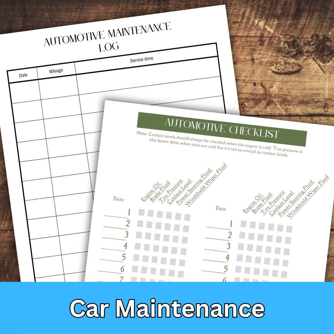 Car Maintenance Log, Printable Automotive Checklist, Homestead Tracker ...