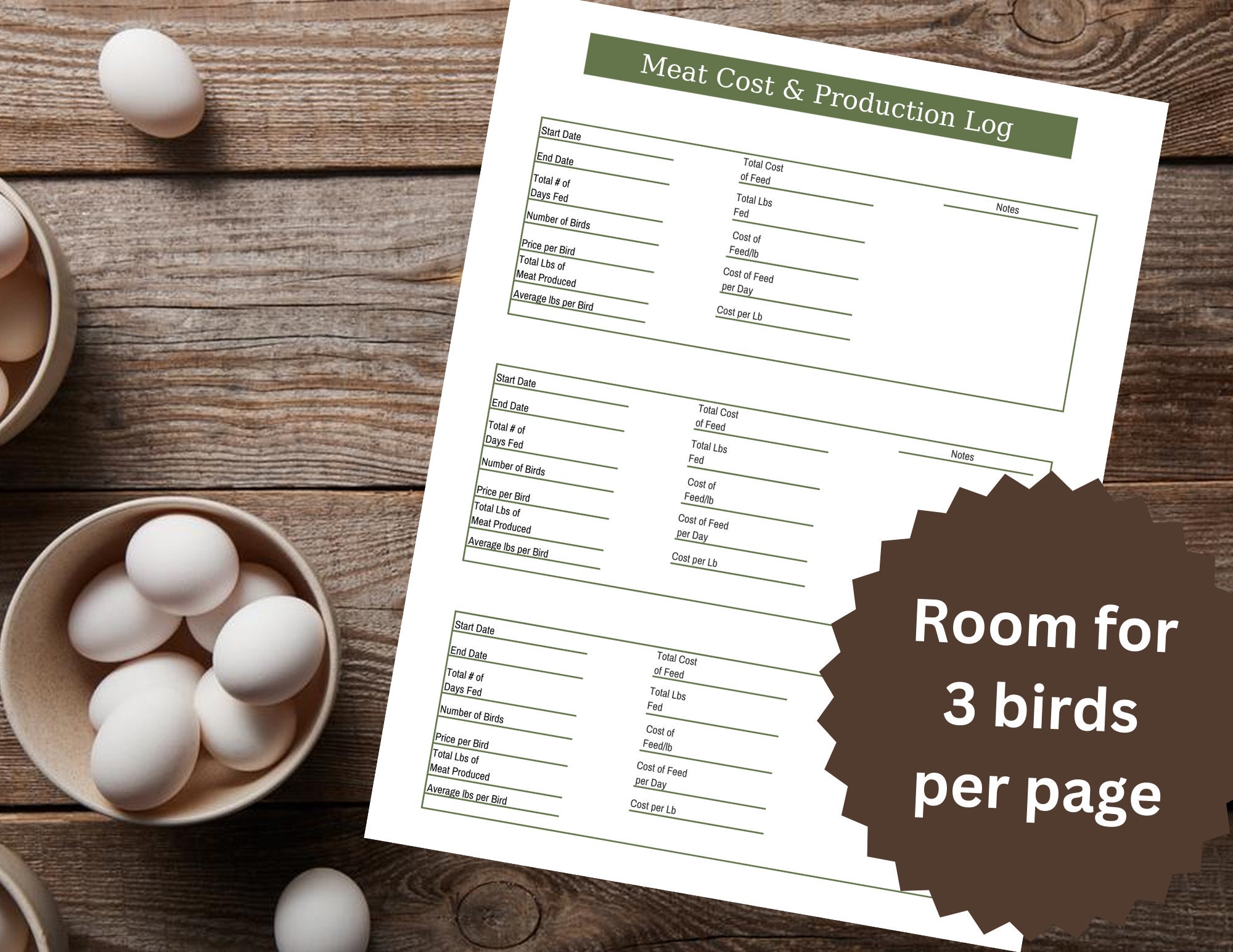 Chicken Meat Bird Cost Tracker, Printable Homesteading Records for ...