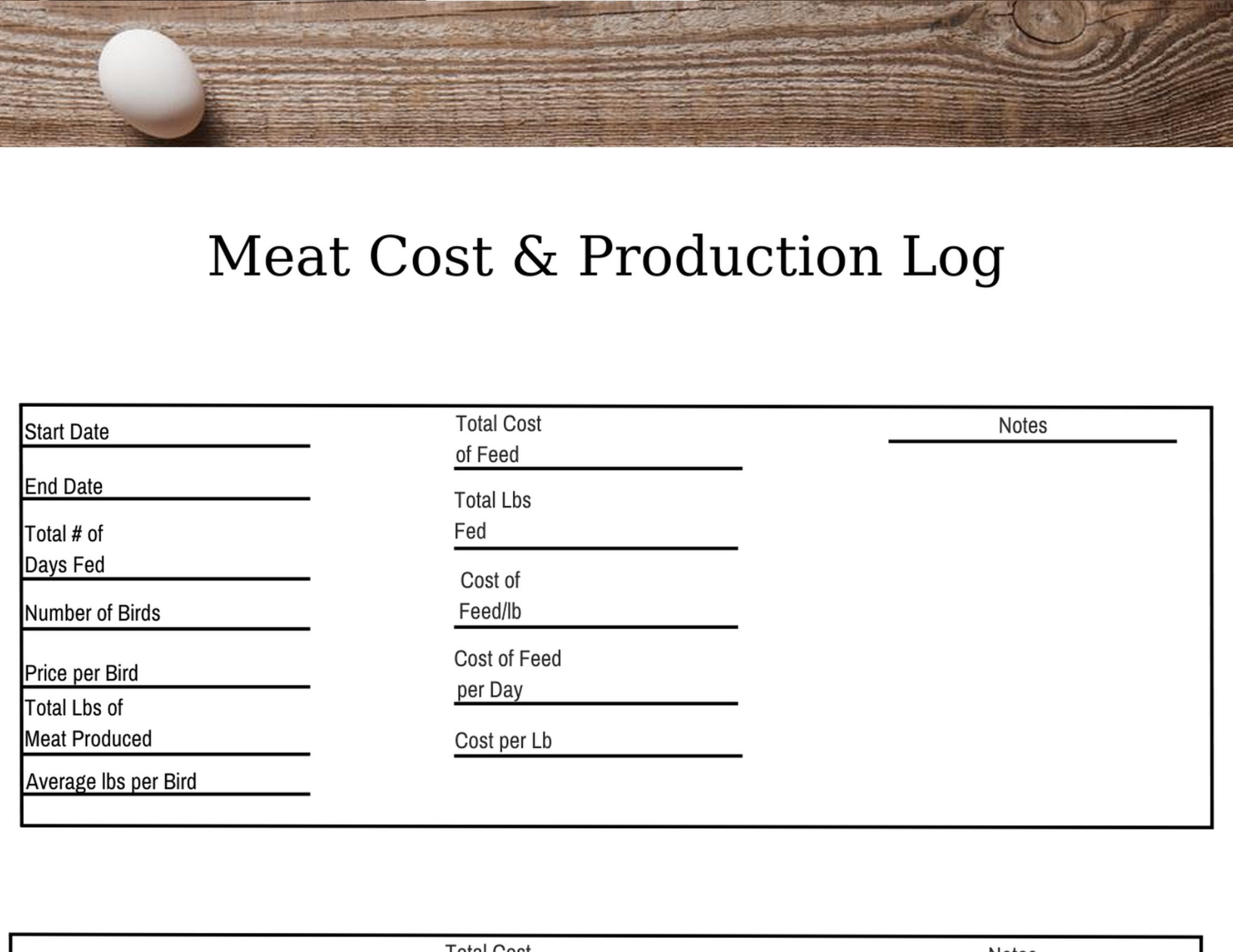 Chicken Meat Bird Cost Tracker, Printable Homesteading Records for ...