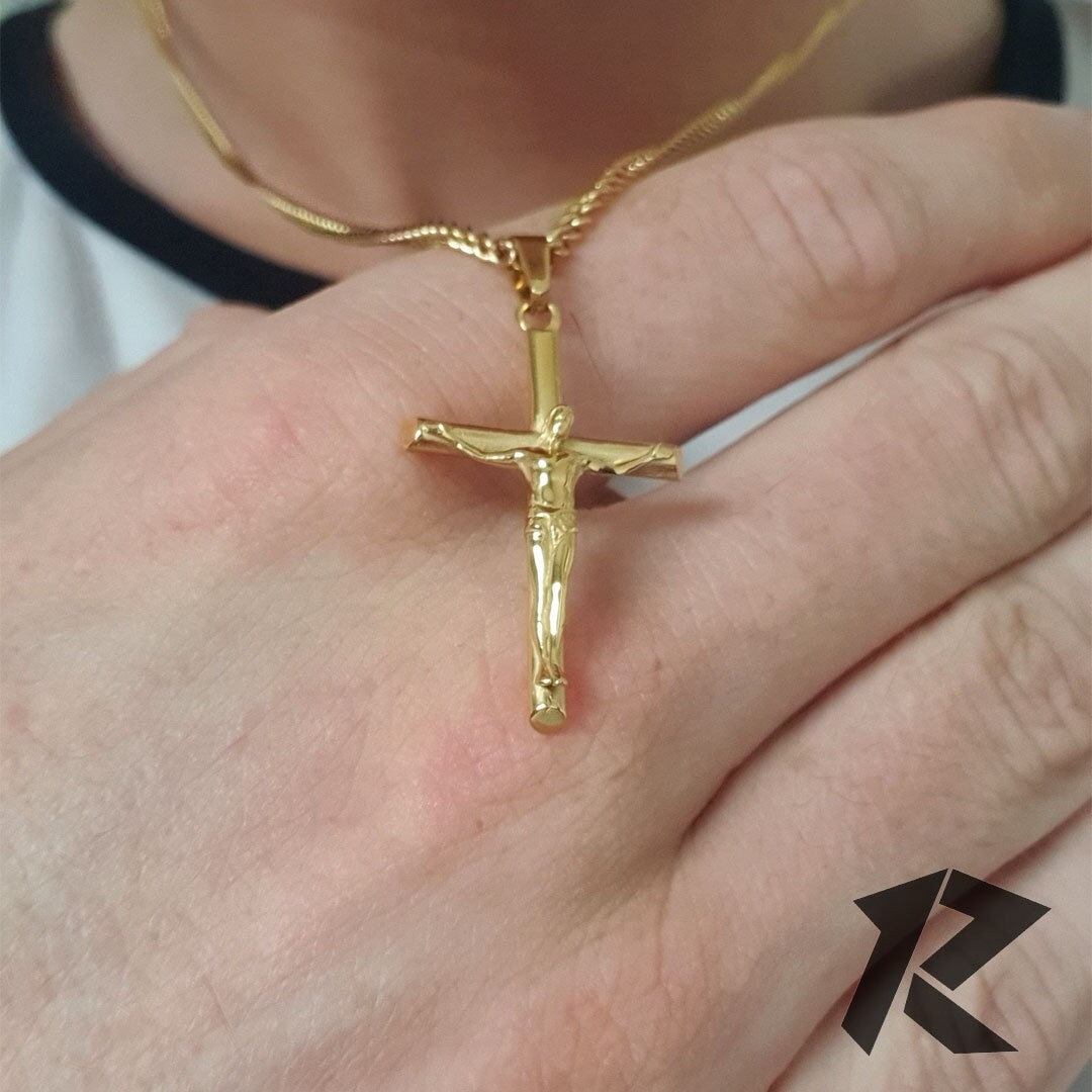 18K Gold Crucifix Necklace, Crucifix Pendant, Cross Necklace, Mens ...
