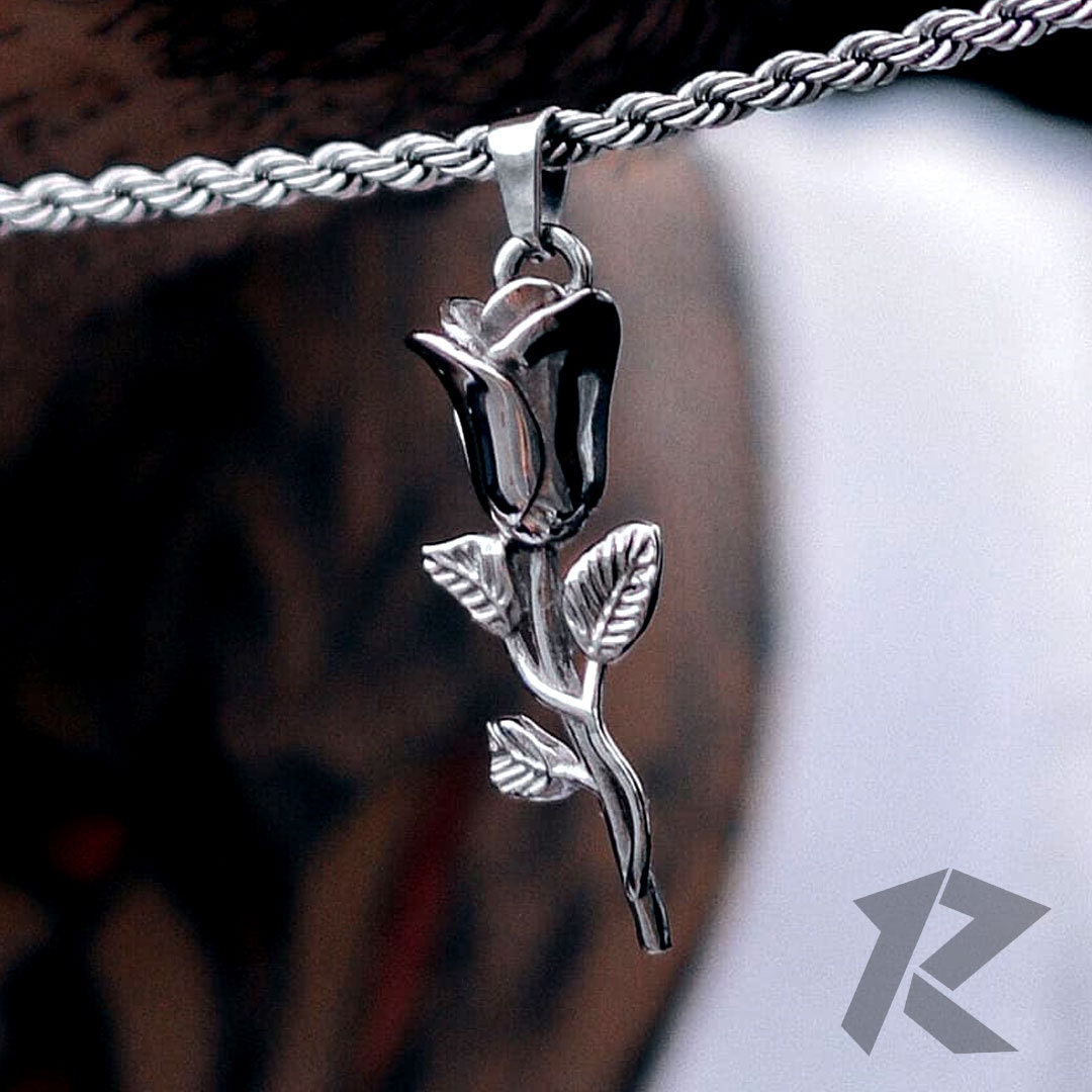 Silver Rose Pendant Necklace Rose Flower Necklace Stainless - Etsy