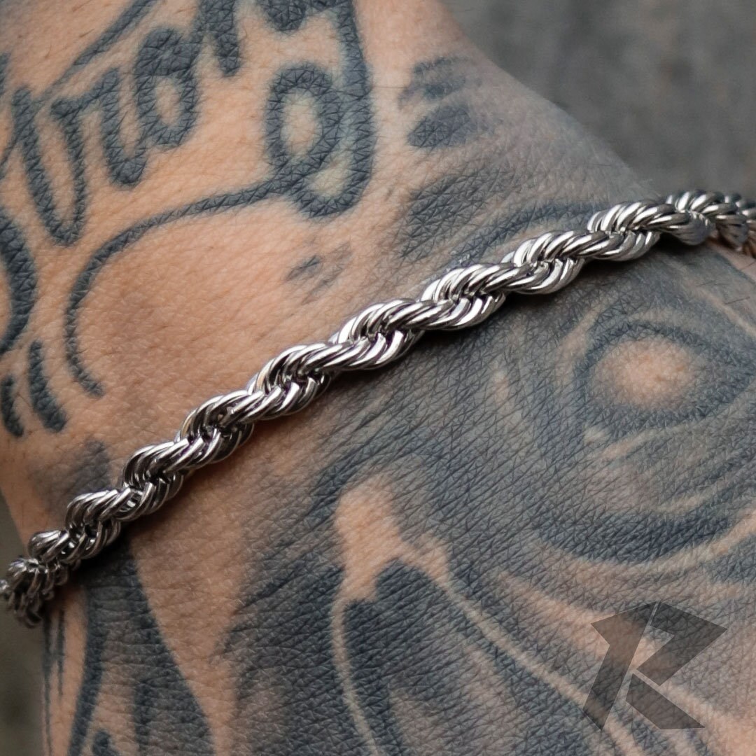 Rope Bracelet, Twisted Rope Bracelet, 5mm Rope Bracelet, Mens Bracelet, Stainless Steel, Free ...