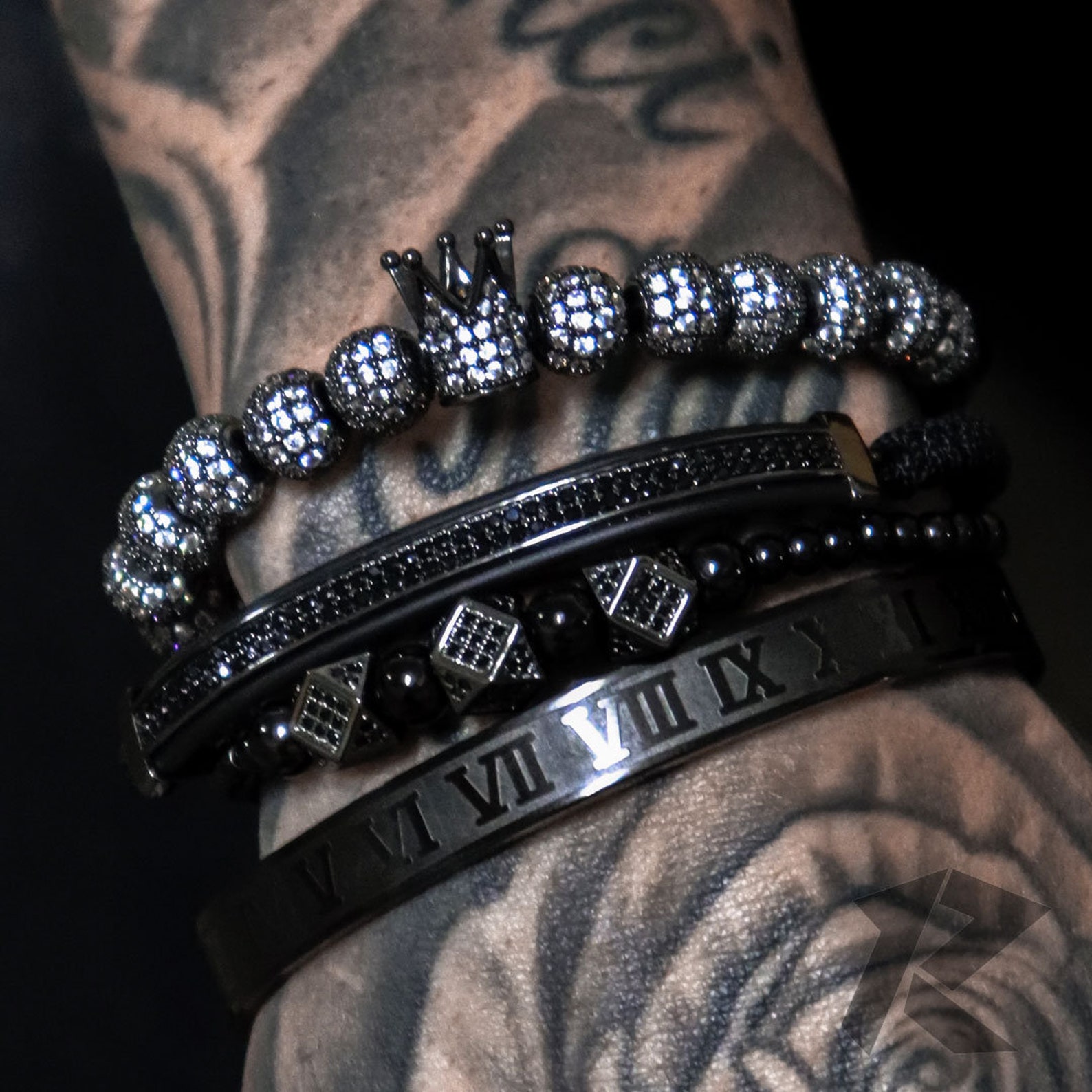 Mens Bracelet Black, Stainless Steel, Black Beaded Bracelet 4 Piece Set ...