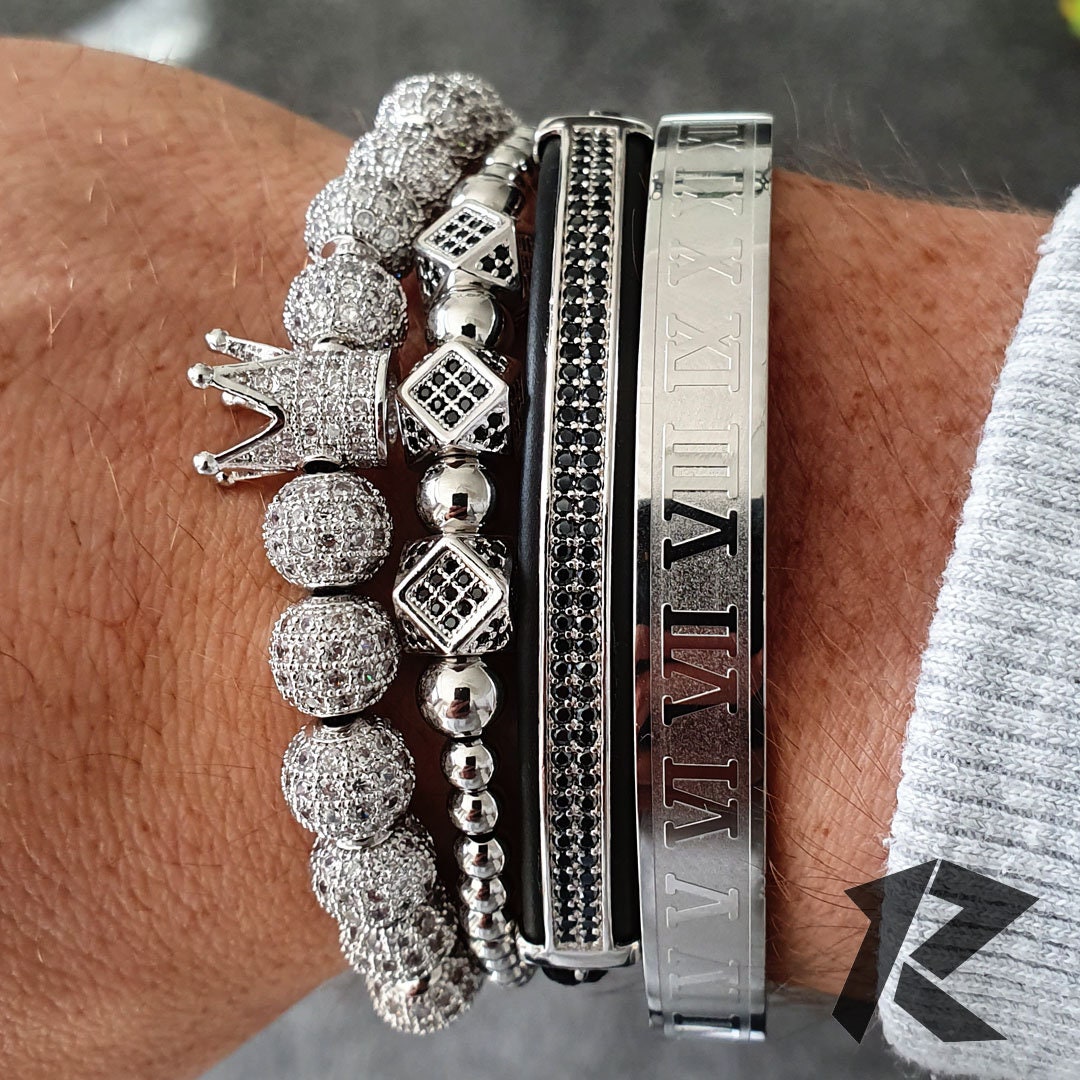 Man Silver Bracelet Set, Mens Bracelet, Stainless Steel, Men Silver ...