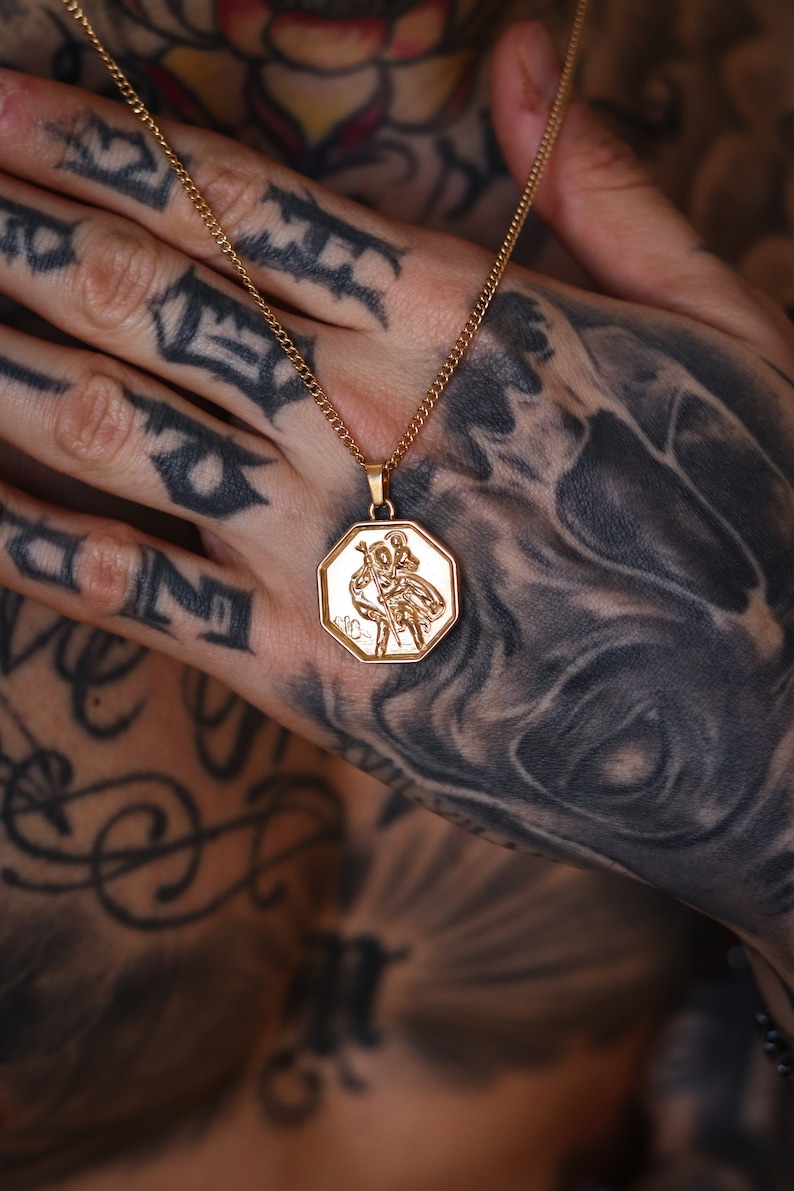 Gold St Christopher Necklace, 18K Gold Stainless Steel Pendant, Travel ...